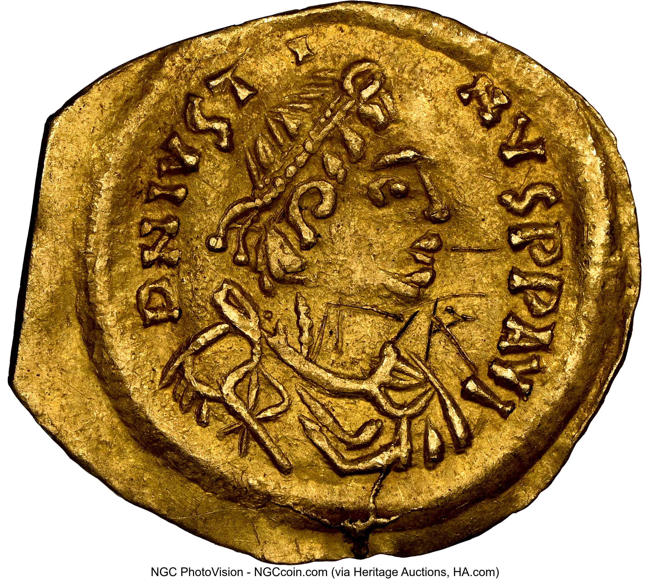 Ancients: Justin II (AD 565-578). AV tremissis (17mm, 1.44 gm, 5h ...