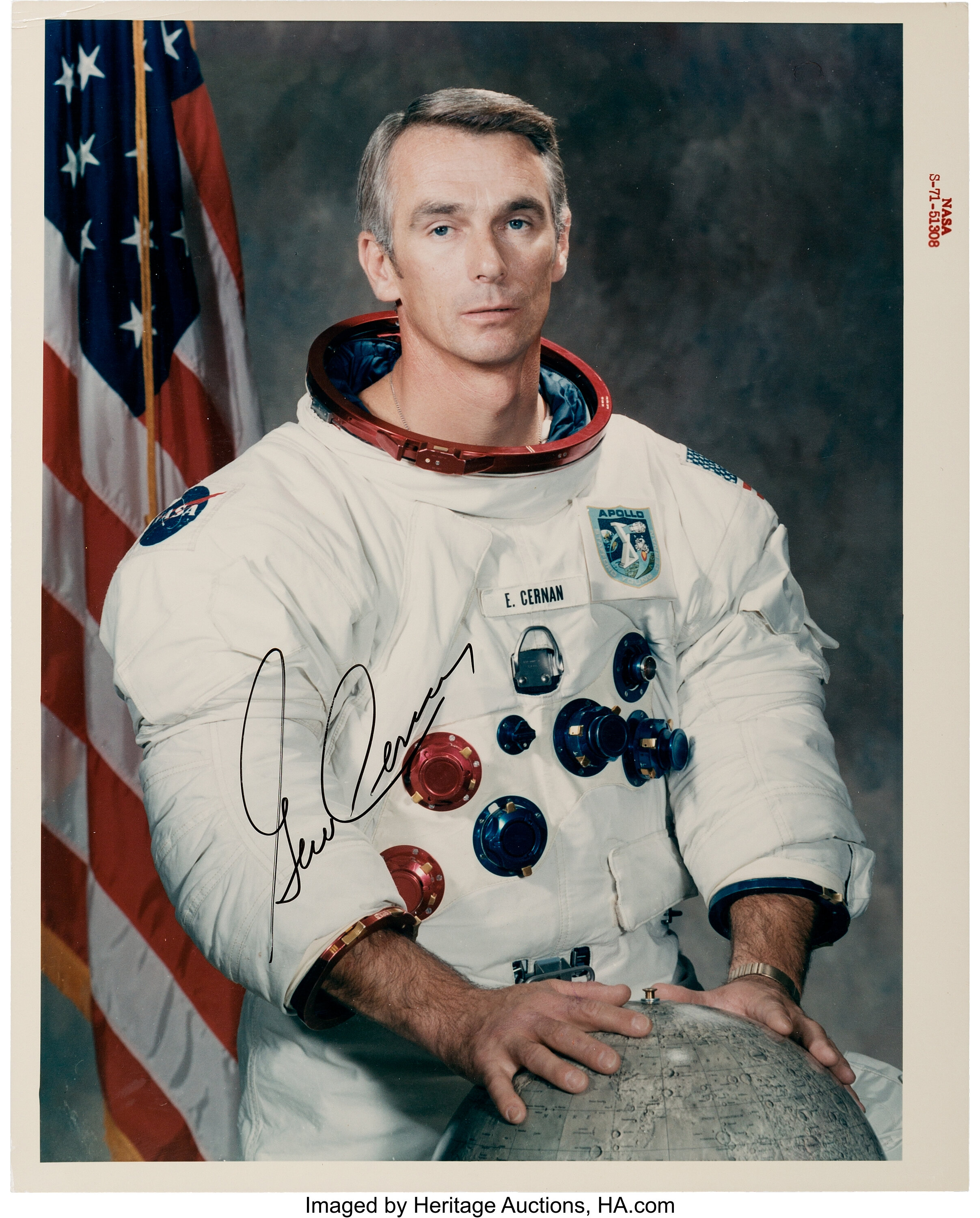 Gene Cernan Signed Apollo 10 Vintage NASA "Red Number" Color Photo ...