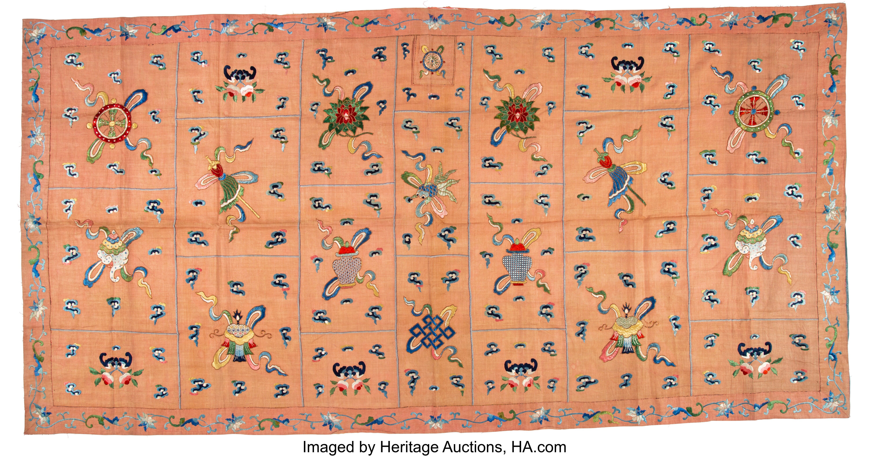 A Chinese Embroidered Silk Altar Cloth, Qing Dynasty. 45-1/4 x 89 | Lot ...