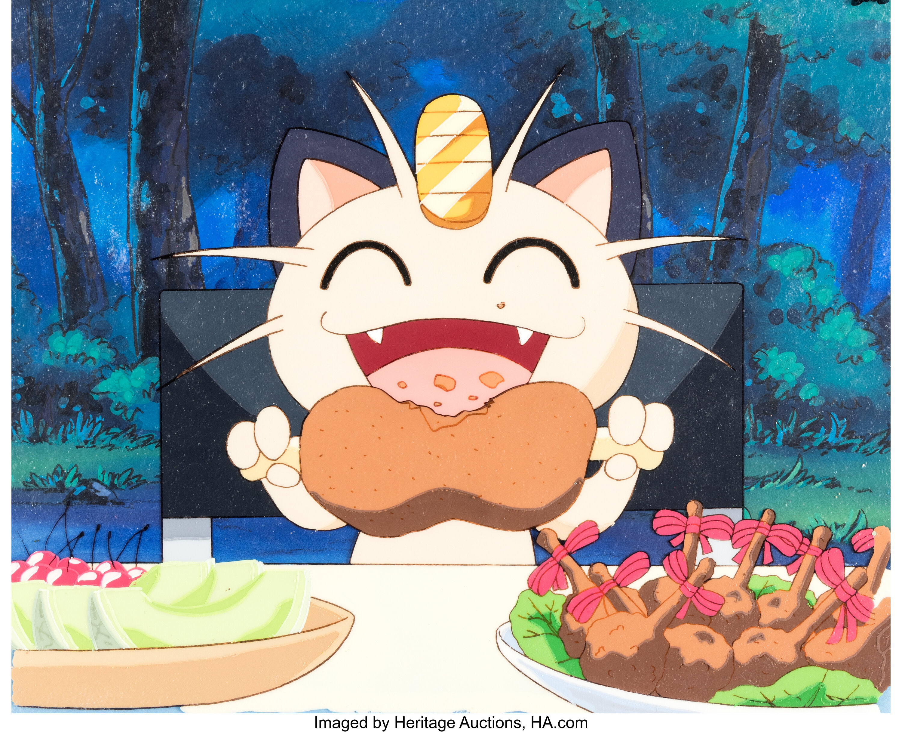 Pokémon "A Friend in Deed" Meowth Production Cel Setup with Master ...