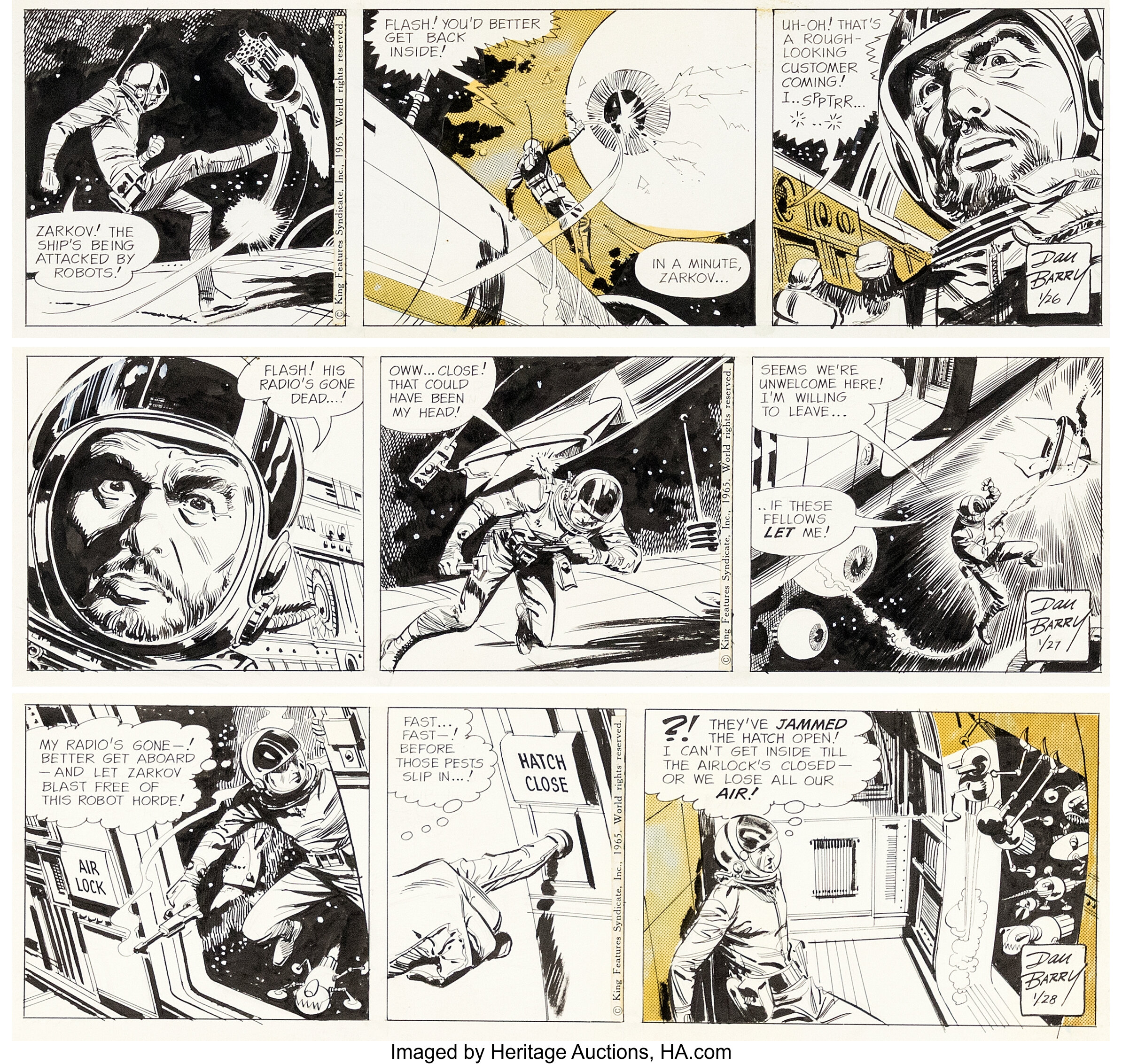 Dan Barry Flash Gordon Daily Comic Strip Original Art Group of 3 ...
