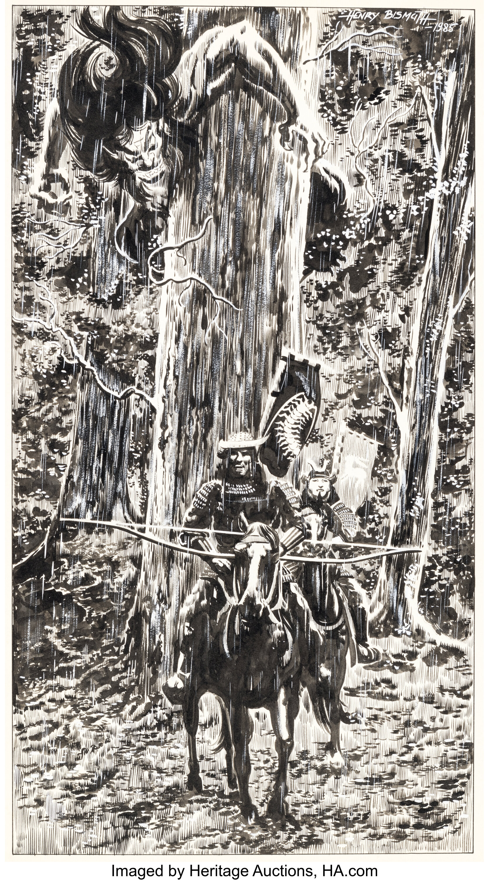 Henry Bismuth Samurai and Demon Splash Page Original Art (c. | Lot ...