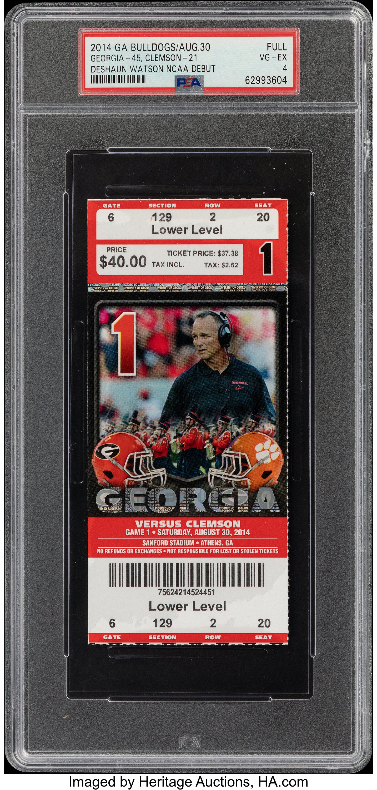 2014 Georgia Bulldogs vs. Clemson Tigers Full Ticket - Deshaun | Lot ...