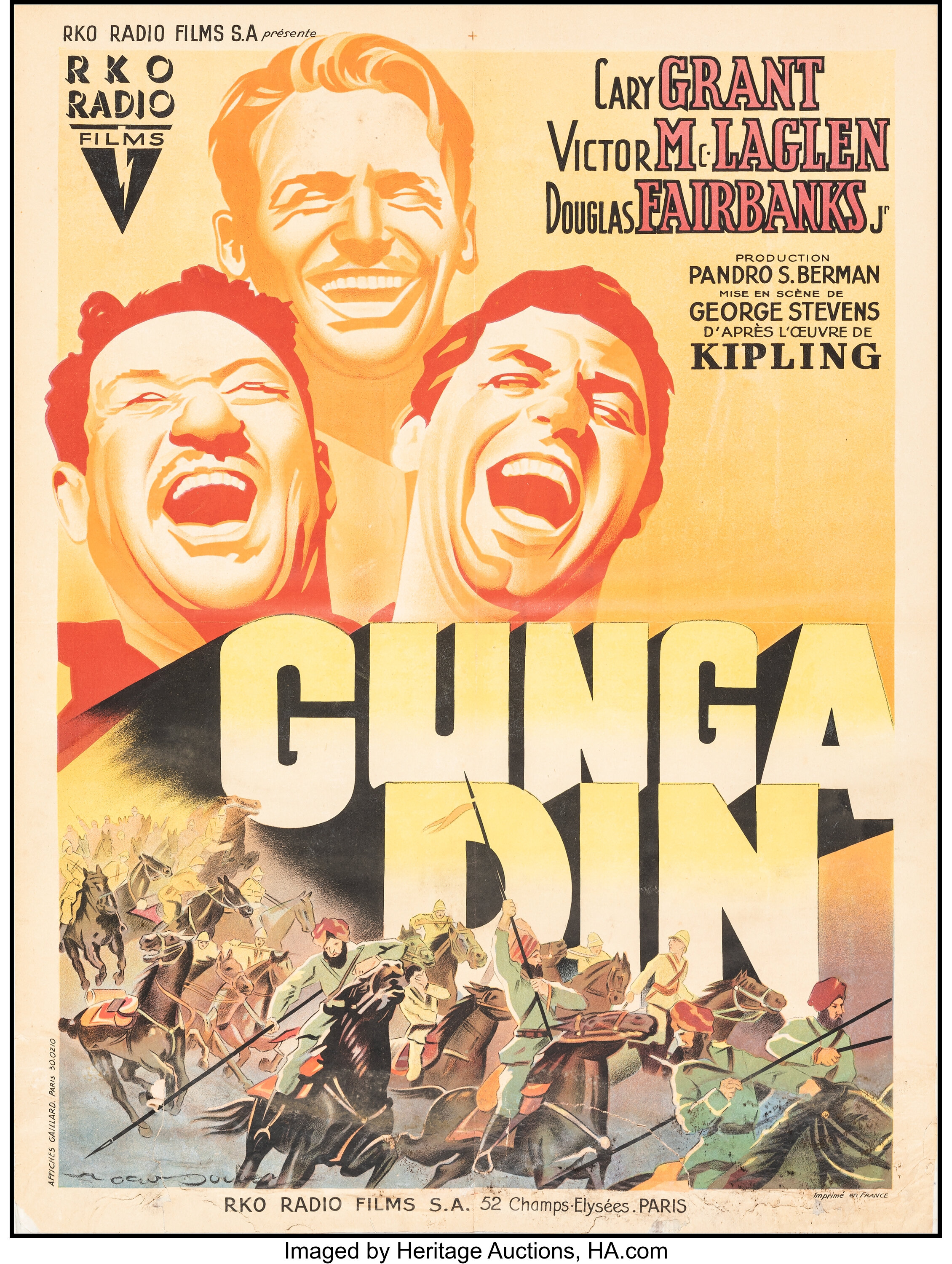 Gunga Din (RKO, 1939). Fine- on Linen. French Moyenne (23.5" X | Lot ...