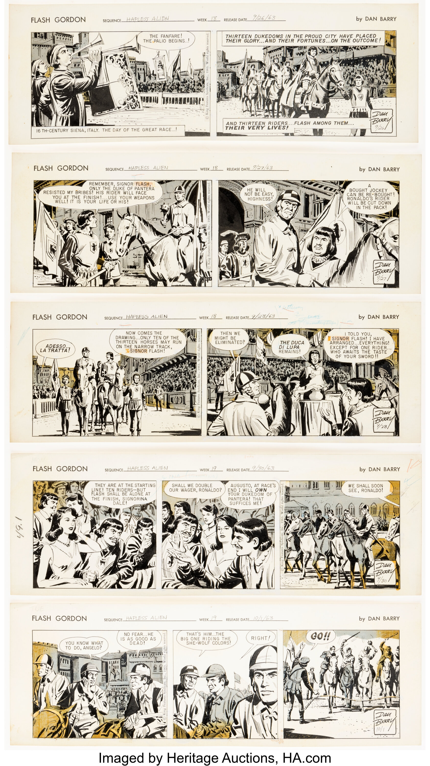 Dan Barry Flash Gordon Daily Consecutive Comic Strip Original Art | Lot ...