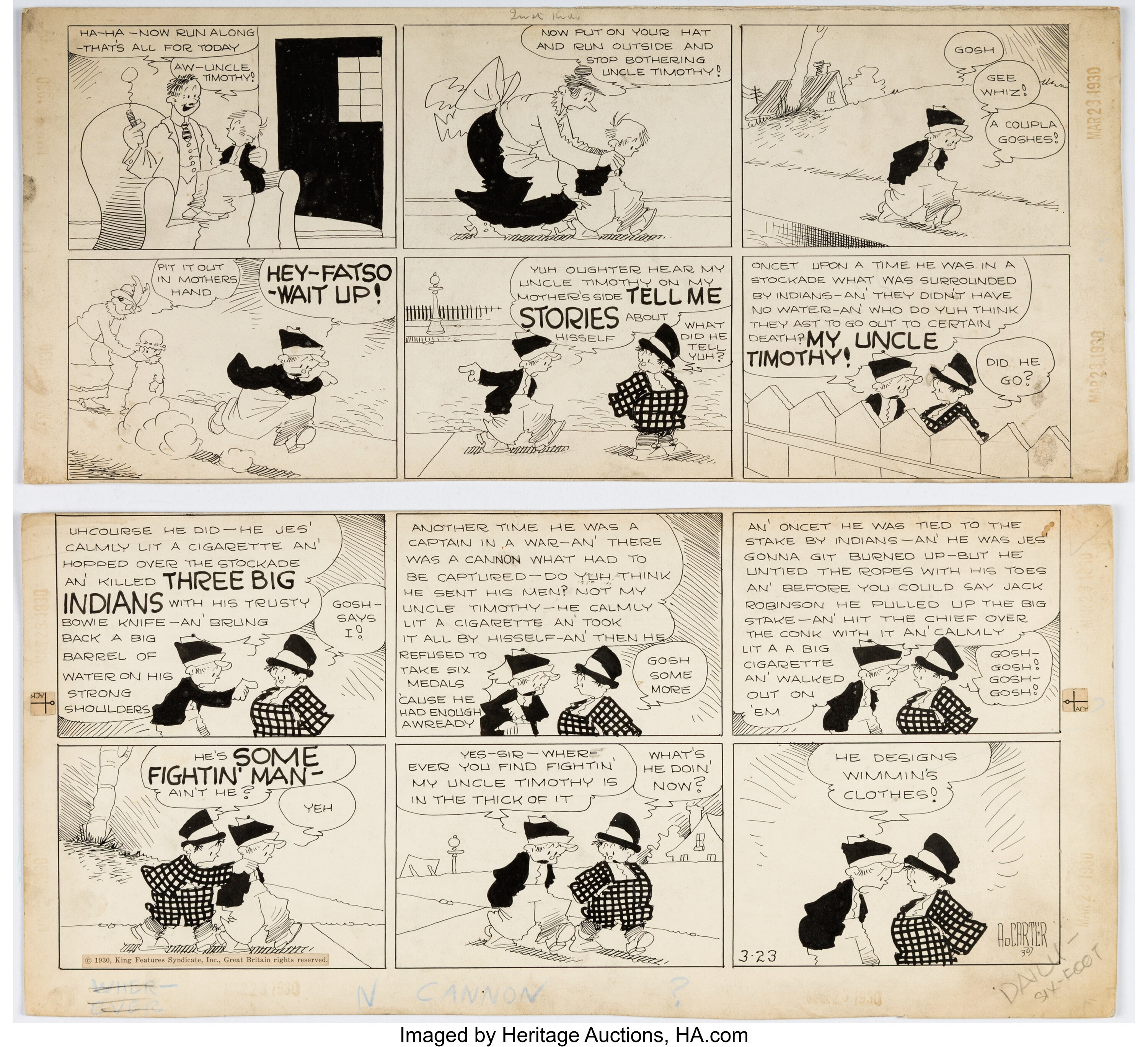 A.D. "Ad" Carter Just Kids Sunday Comic Strip Original Art dated | Lot ...
