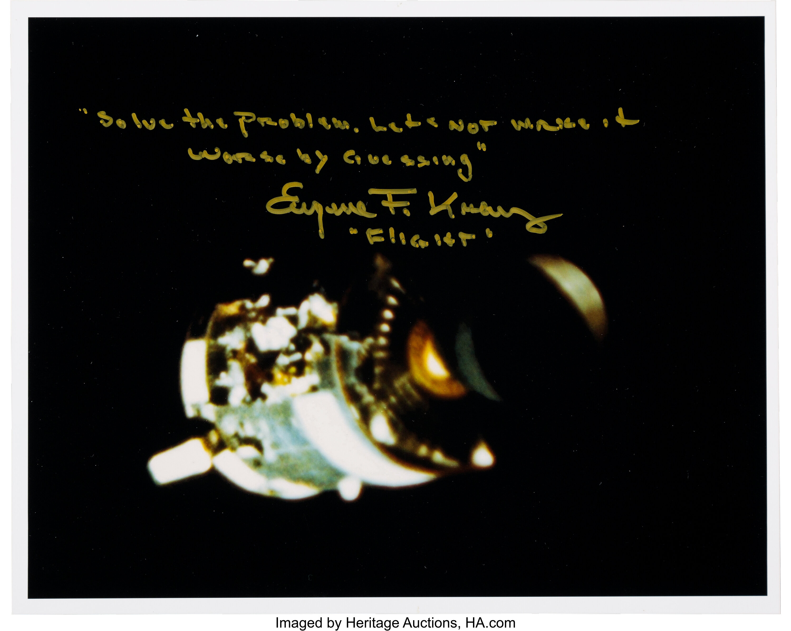 Eugene Kranz Signed Apollo 13 Damaged Service Module Color Photo | Lot ...