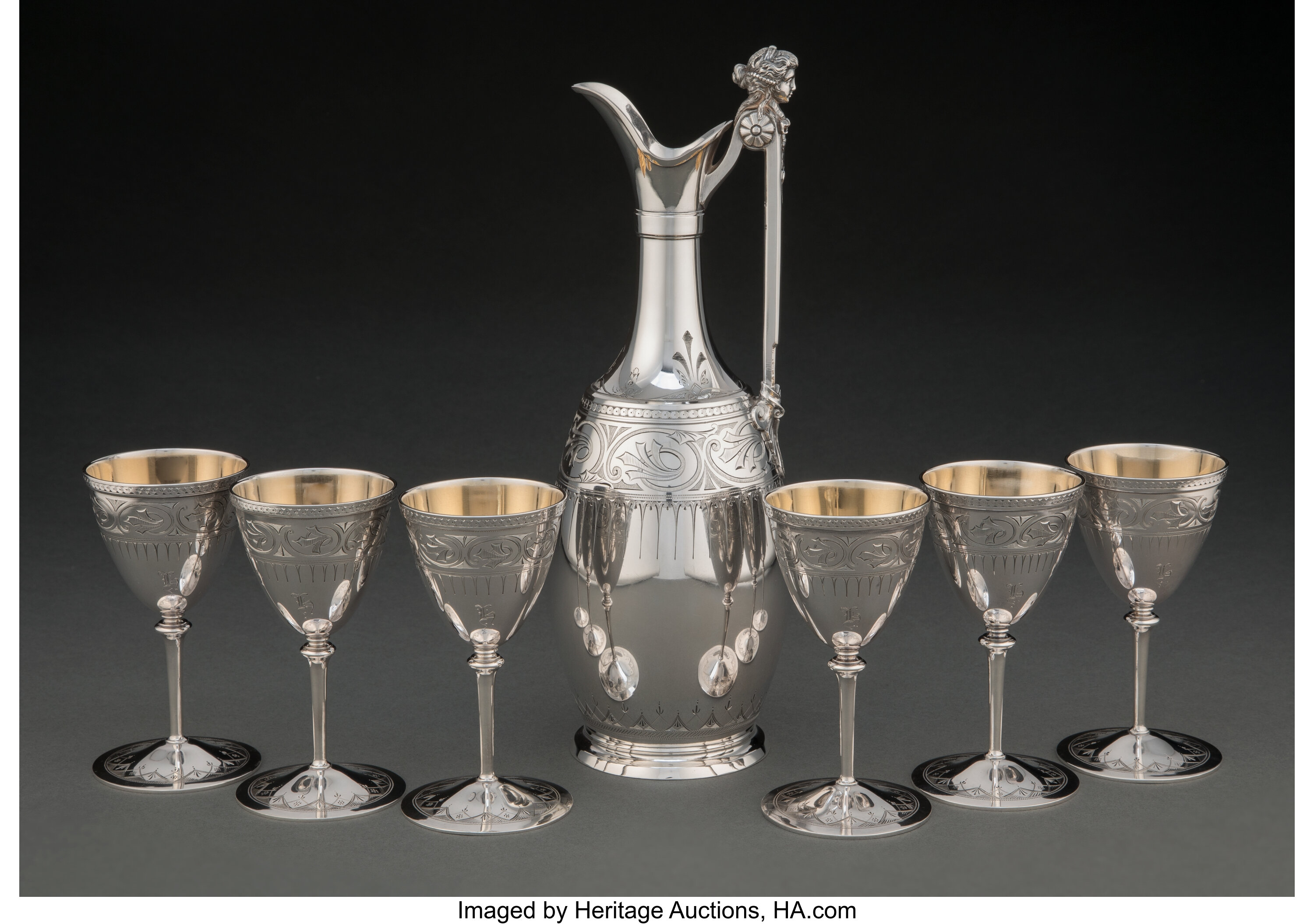 A Seven-Piece Shreve & Co. Silver Cordials and Ewer Set , | Lot #74086 ...