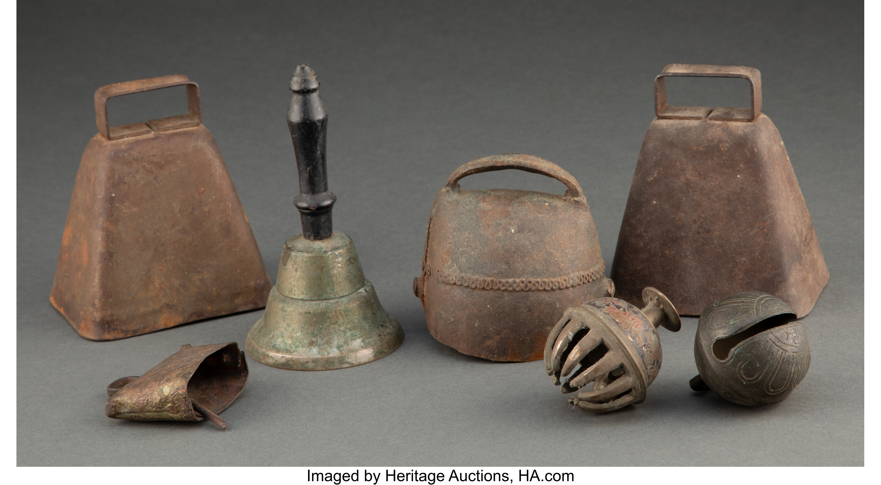 A Group of Seven Metal Bells, circa 1900. 4-5/8 x 4 x 3 inches | Lot ...