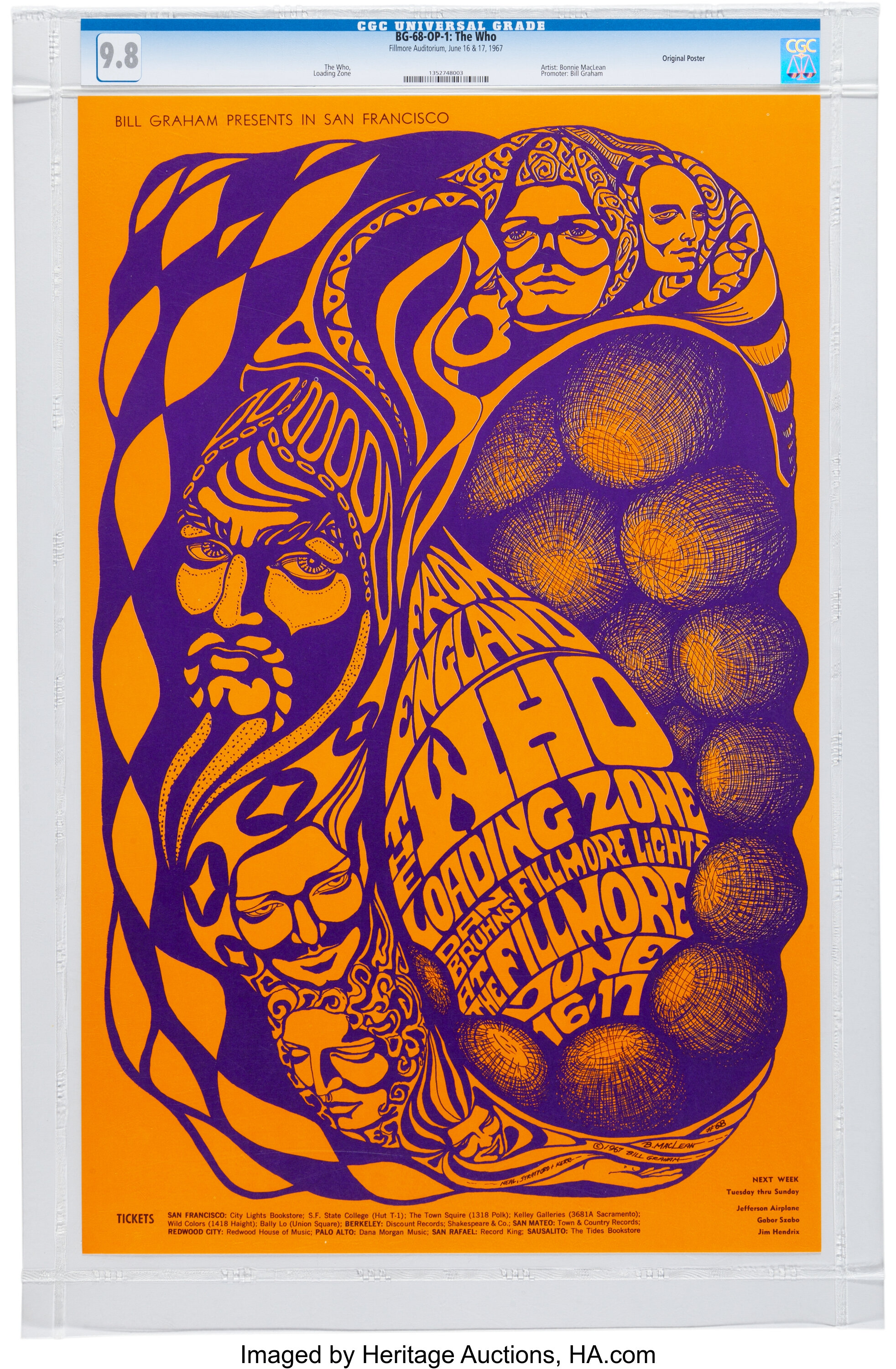 BG-68 The Who, "Jim Hendrix" 1967 Fillmore Auditorium Concert | Lot ...