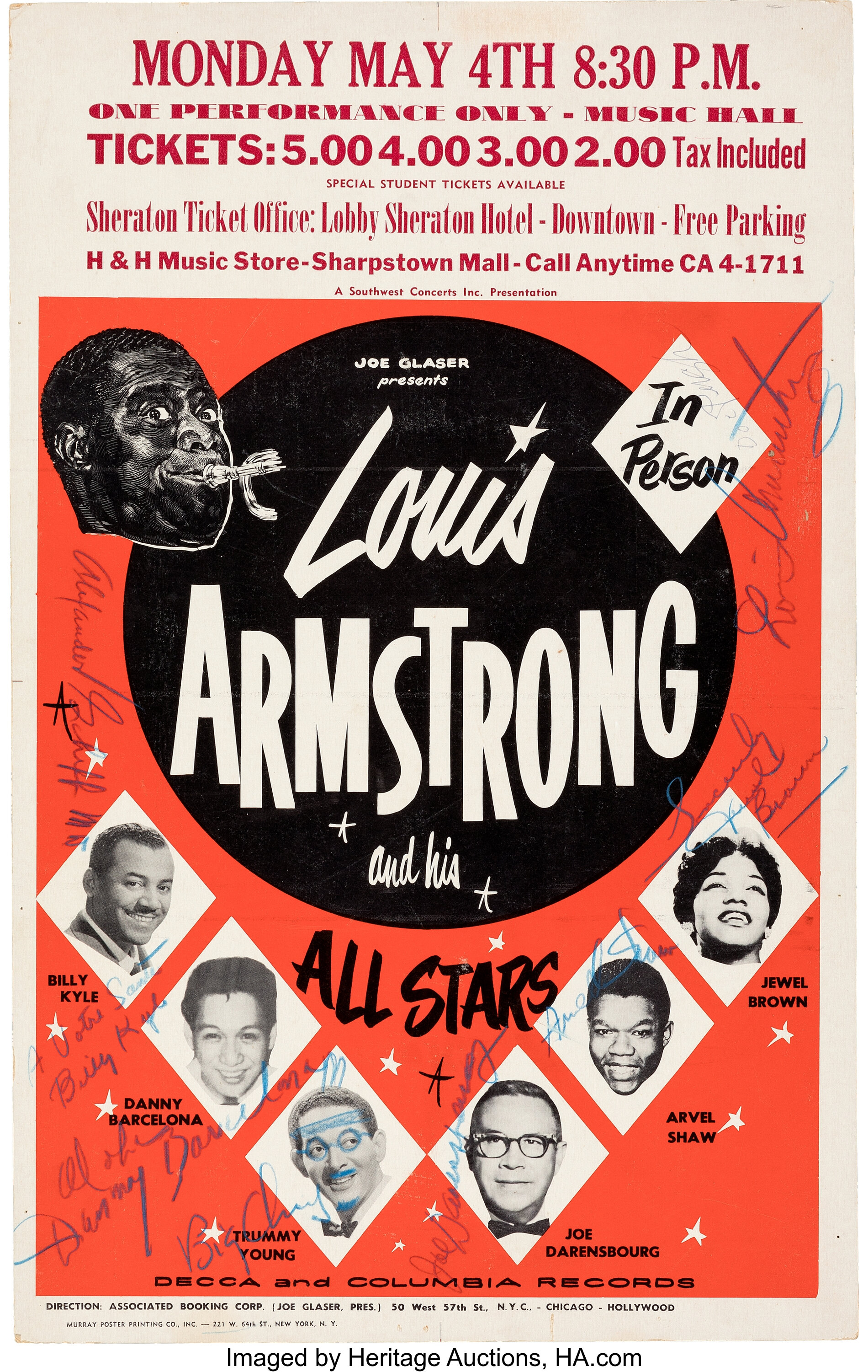 Louis Armstrong & His All-Stars 1964 Houston, TX Fully Autographed ...