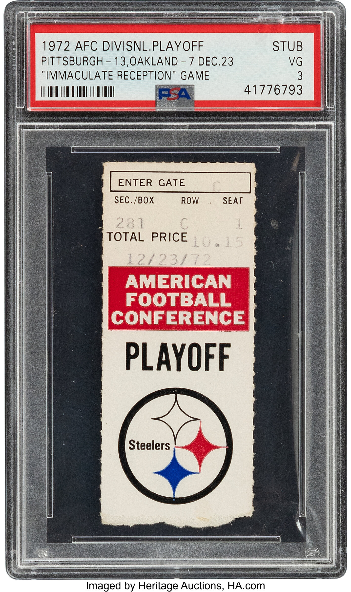1972 "Immaculate Reception" Game Ticket Stub, PSA VG 3. ... | Lot ...