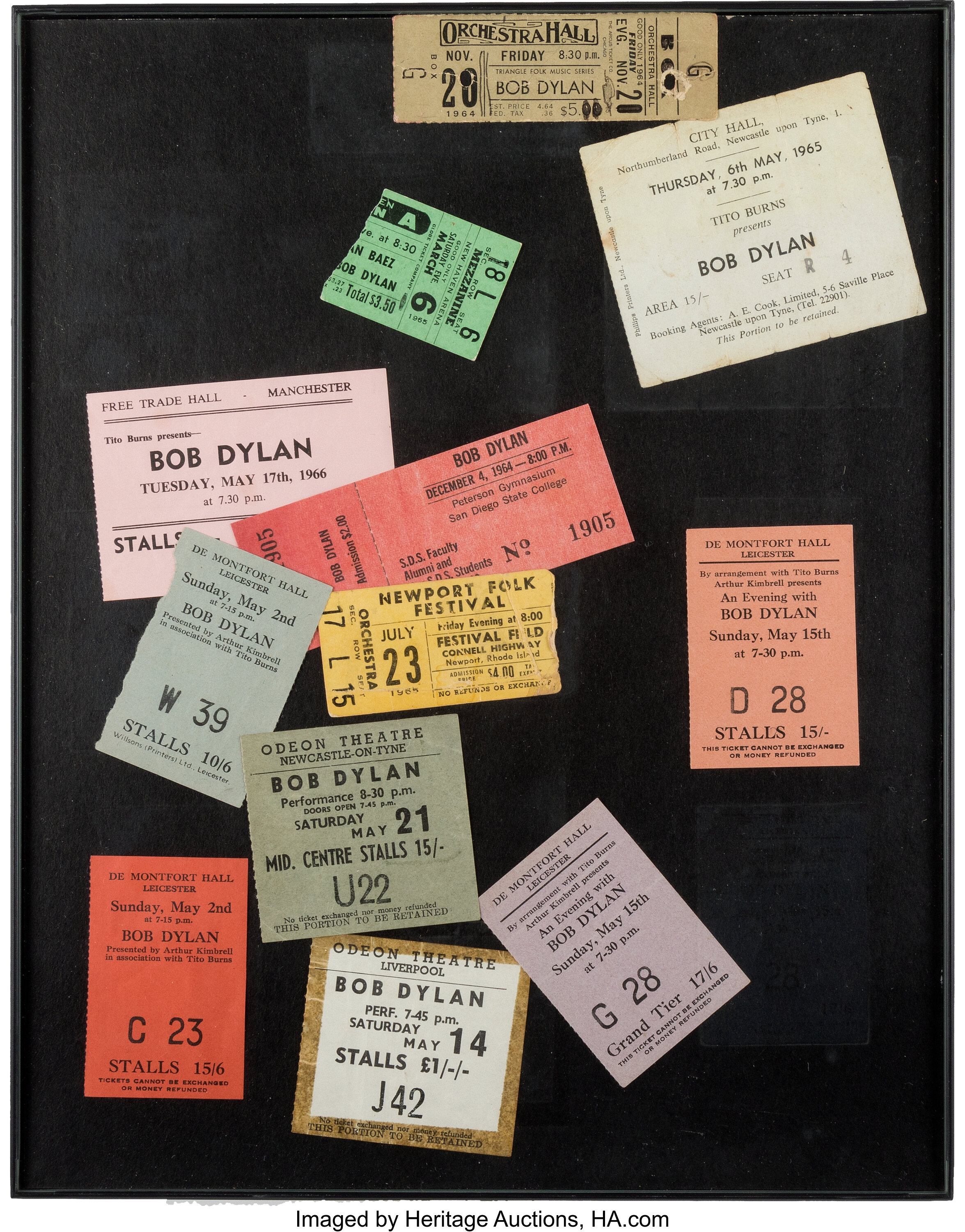 Bob Dylan 12 Colorful, Used Concert-Ticket Stubs 1964-1966.... | Lot ...
