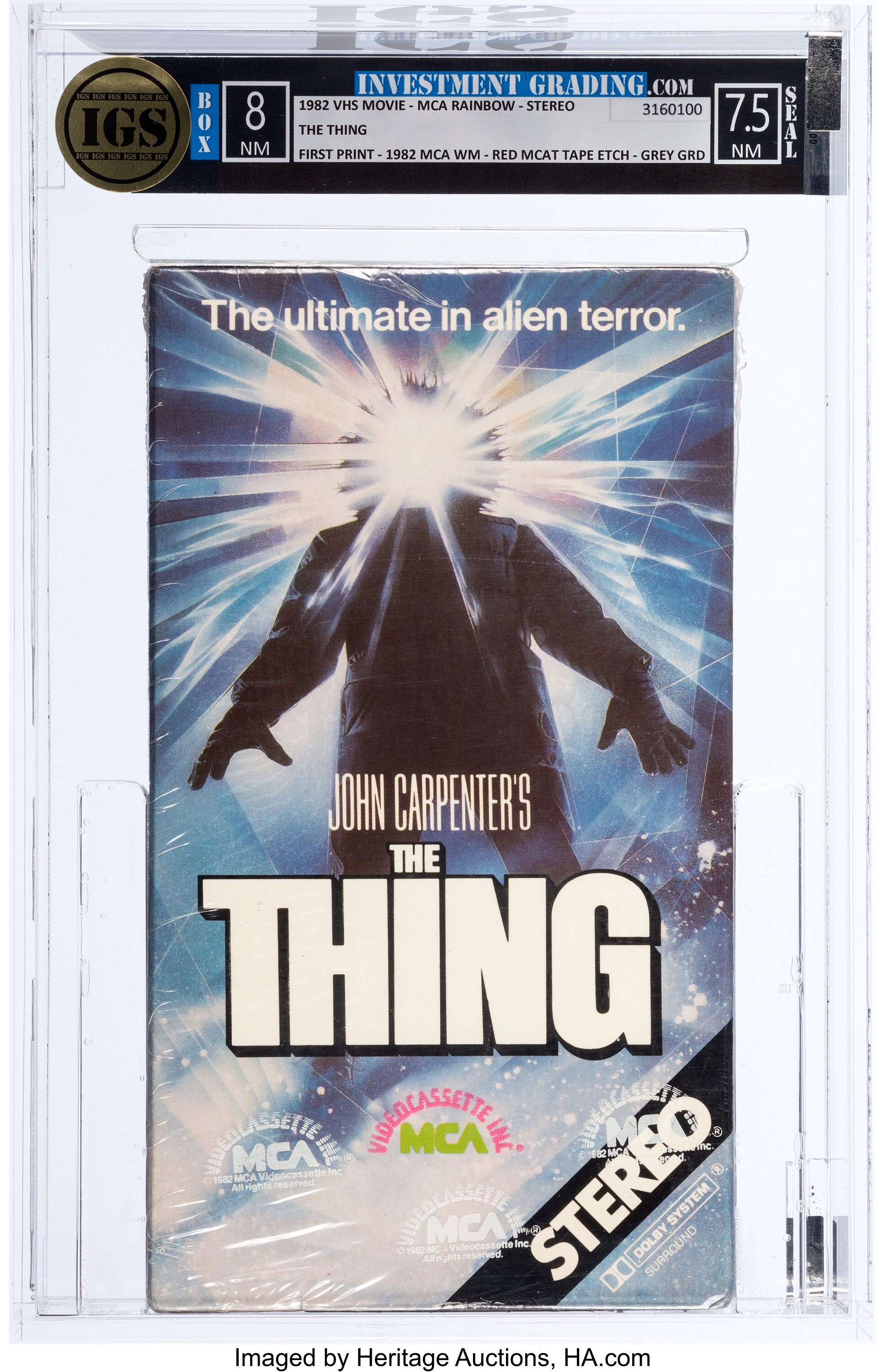 The Thing VHS 1982 - IGS Box 8 NM and Seal 7.5 NM, First Release, | Lot ...