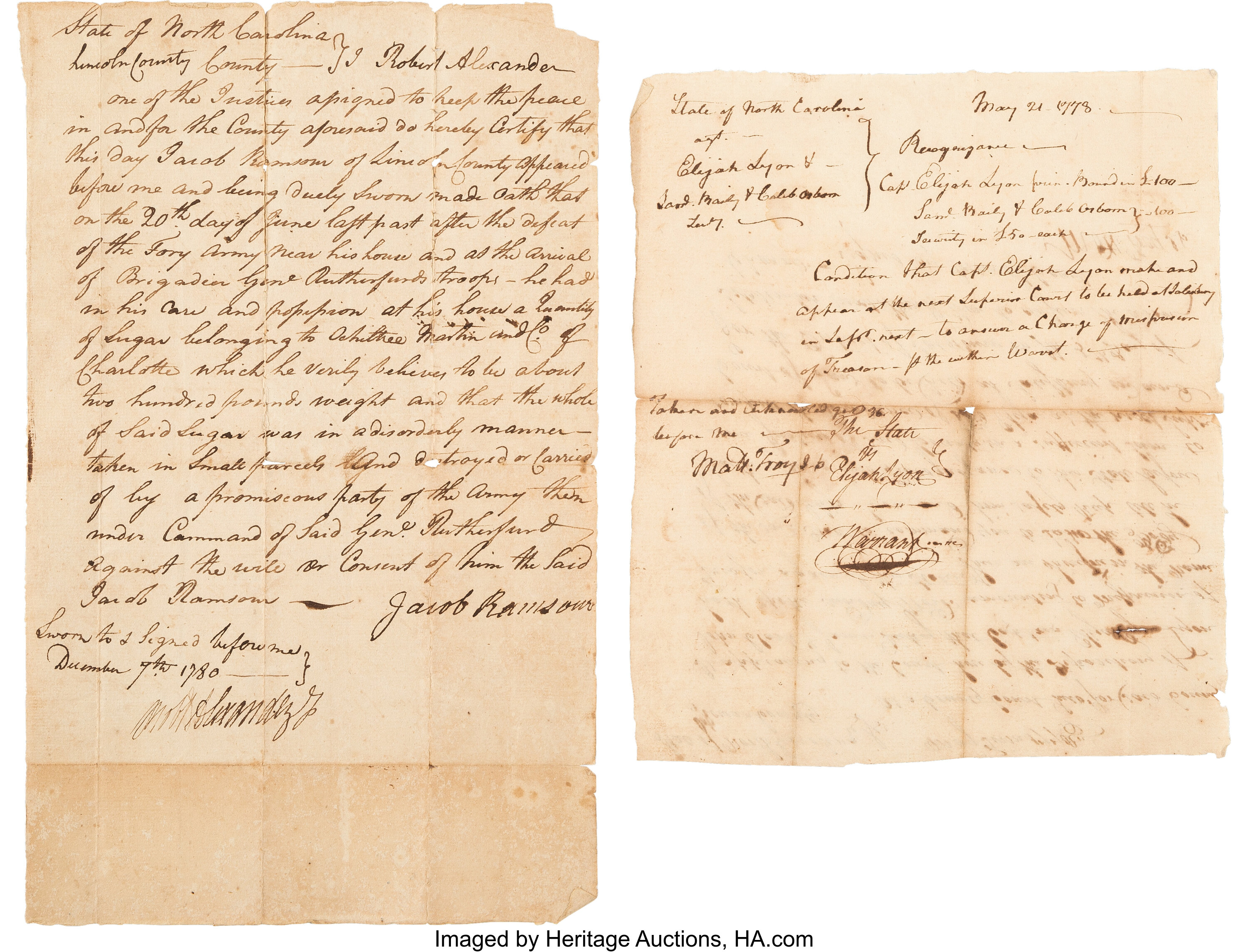 [American Revolution]. Set of War Dated Documents from North | Lot ...