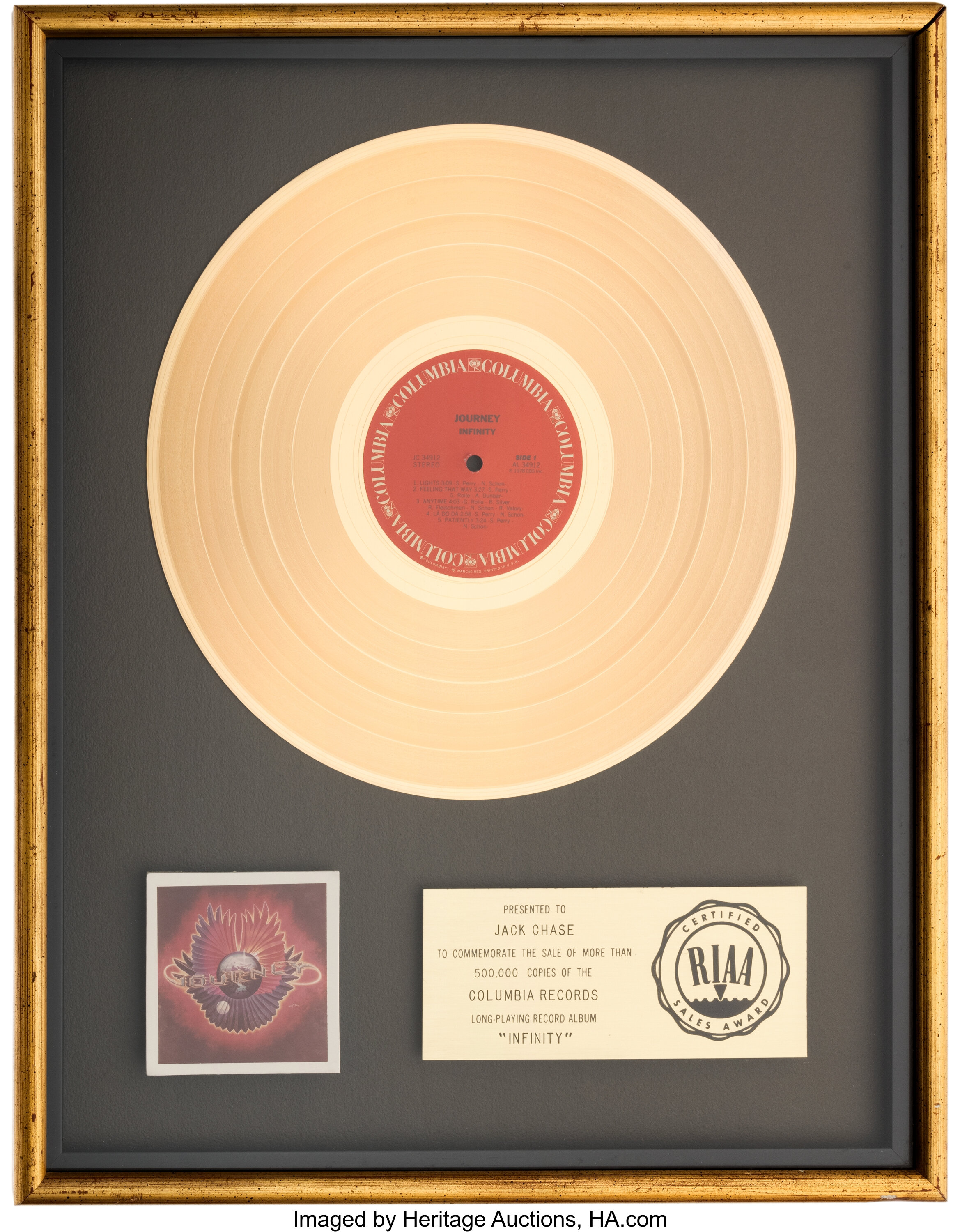 Journey Infinity RIAA Gold Sales Award.... Music Memorabilia Awards ...