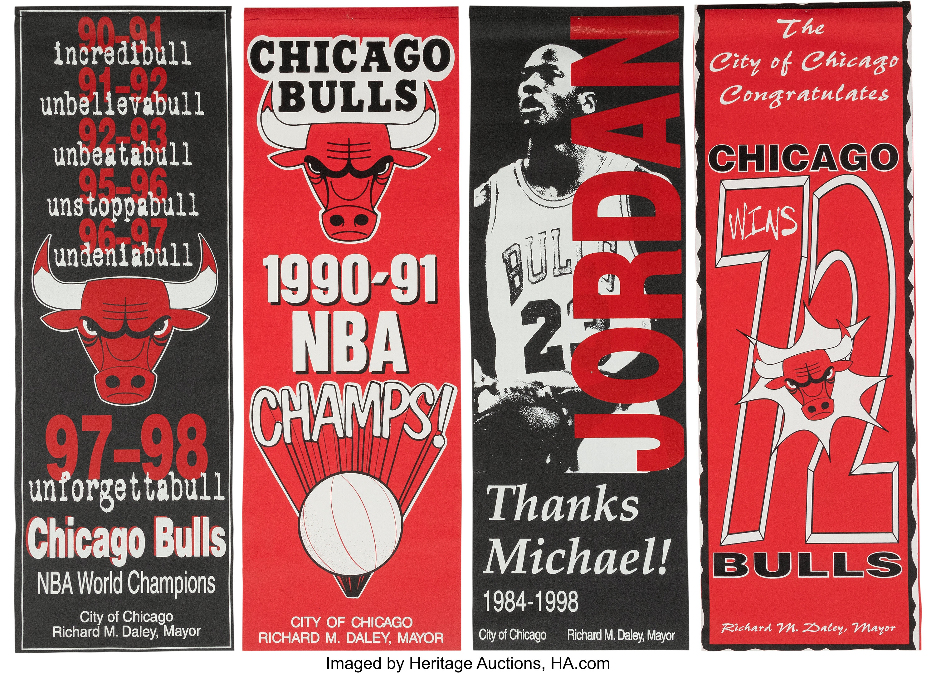 1990-98 Chicago Bulls and Michael Jordan Mini Banners Lot of 4 ...