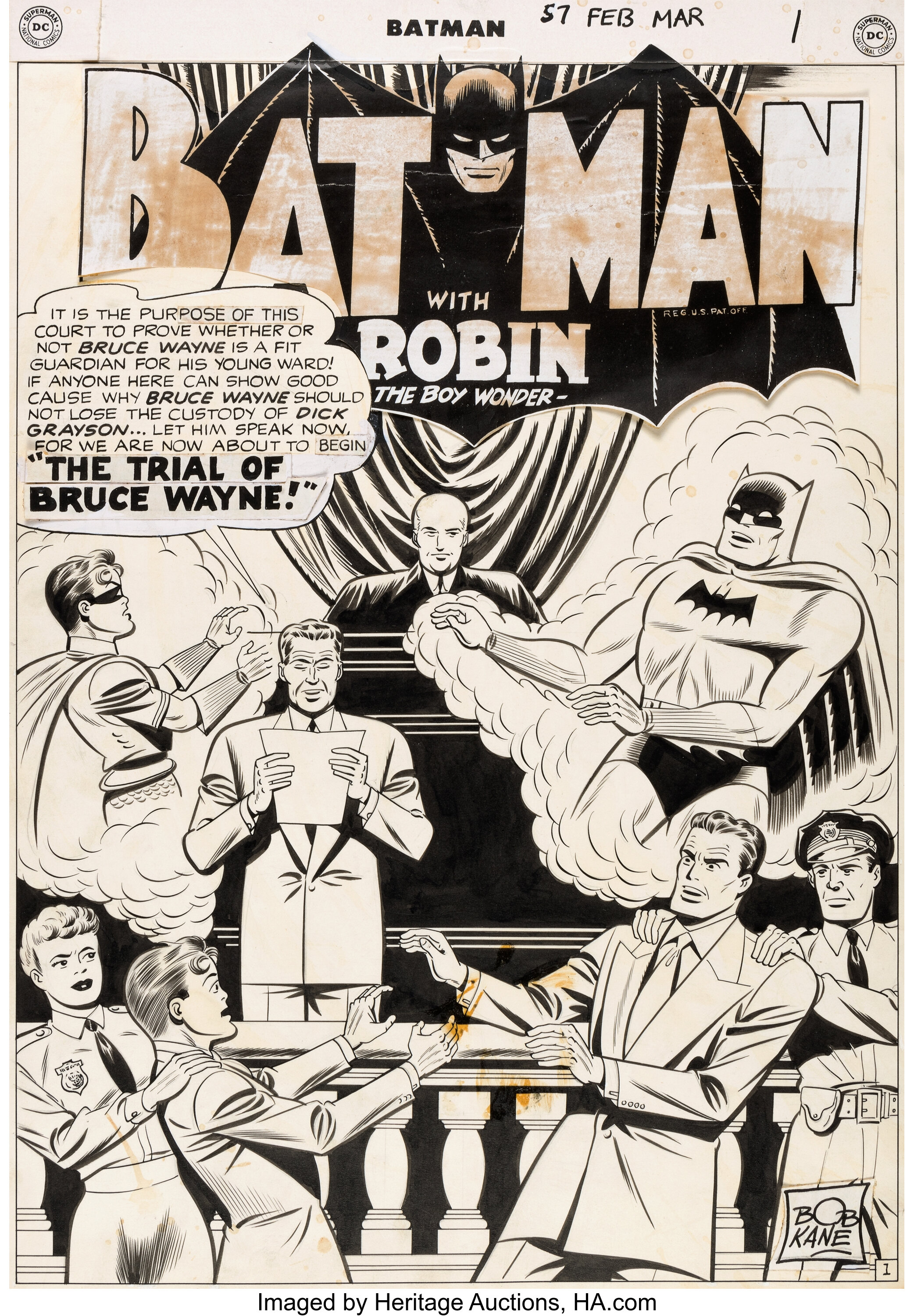 Dick Sprang and Charles Paris Batman #52 Splash Page 1 Original Art ...