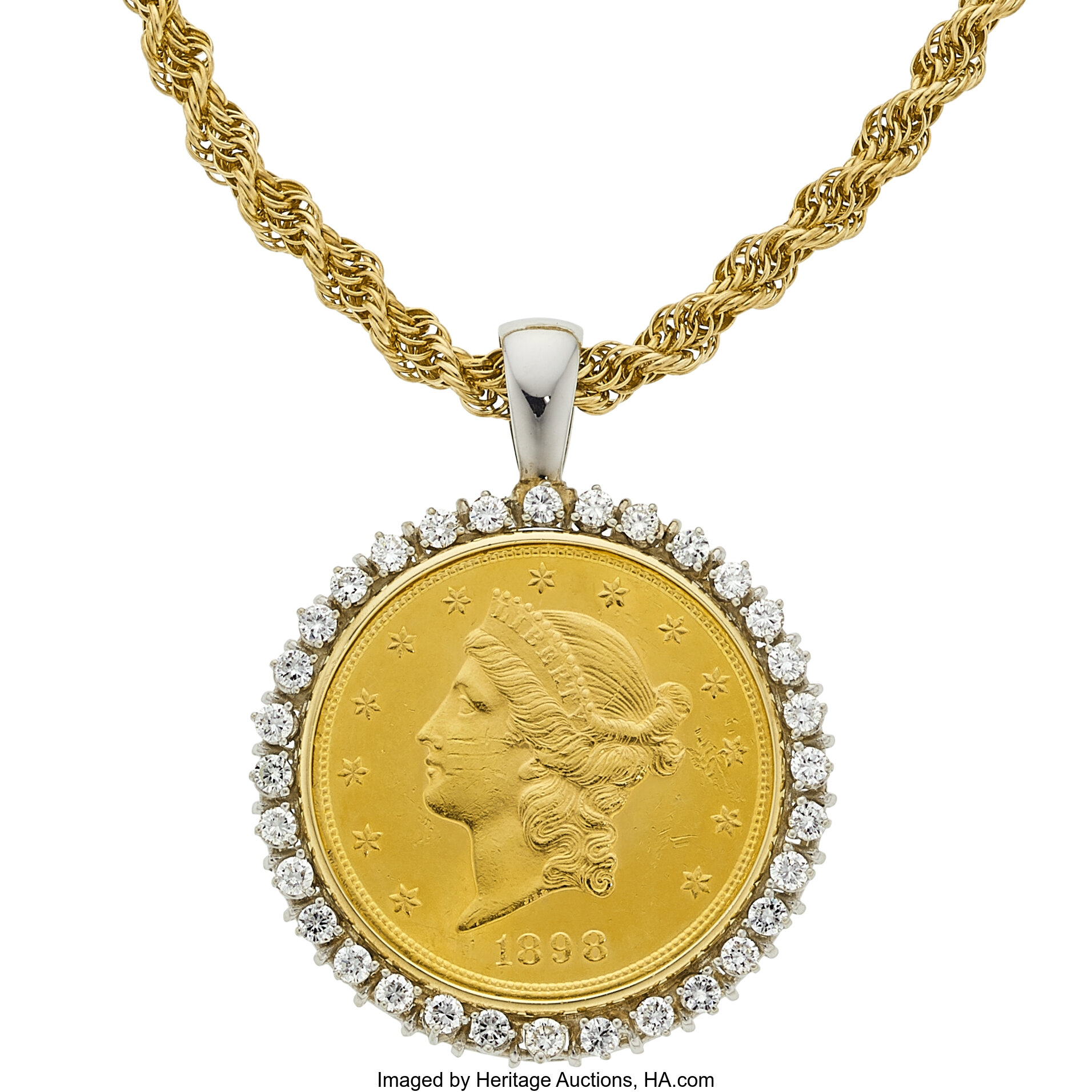 U.S. $20 Gold Coin, Diamond, Gold Pendant-Necklace. ... Estate | Lot ...