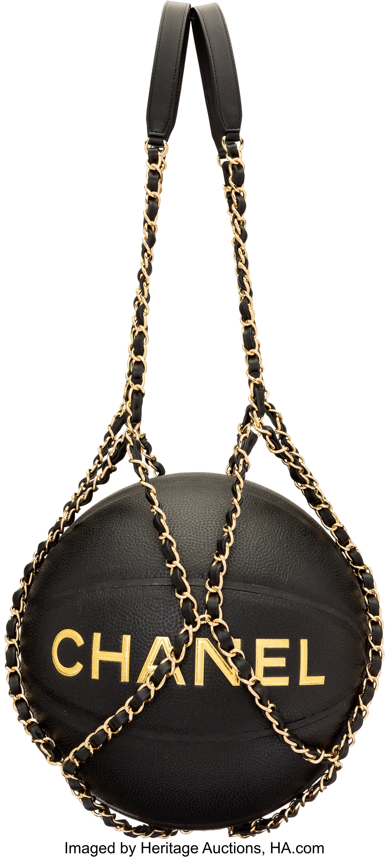 Chanel Gold and Black Rubber Basketball with Woven Chain Net and | Lot ...