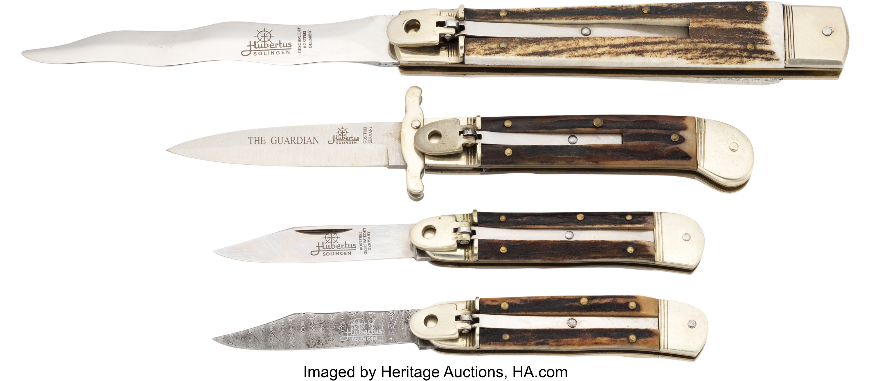Lot of Four German Switchblade Knives Made by Hubertus. . ... Edged ...