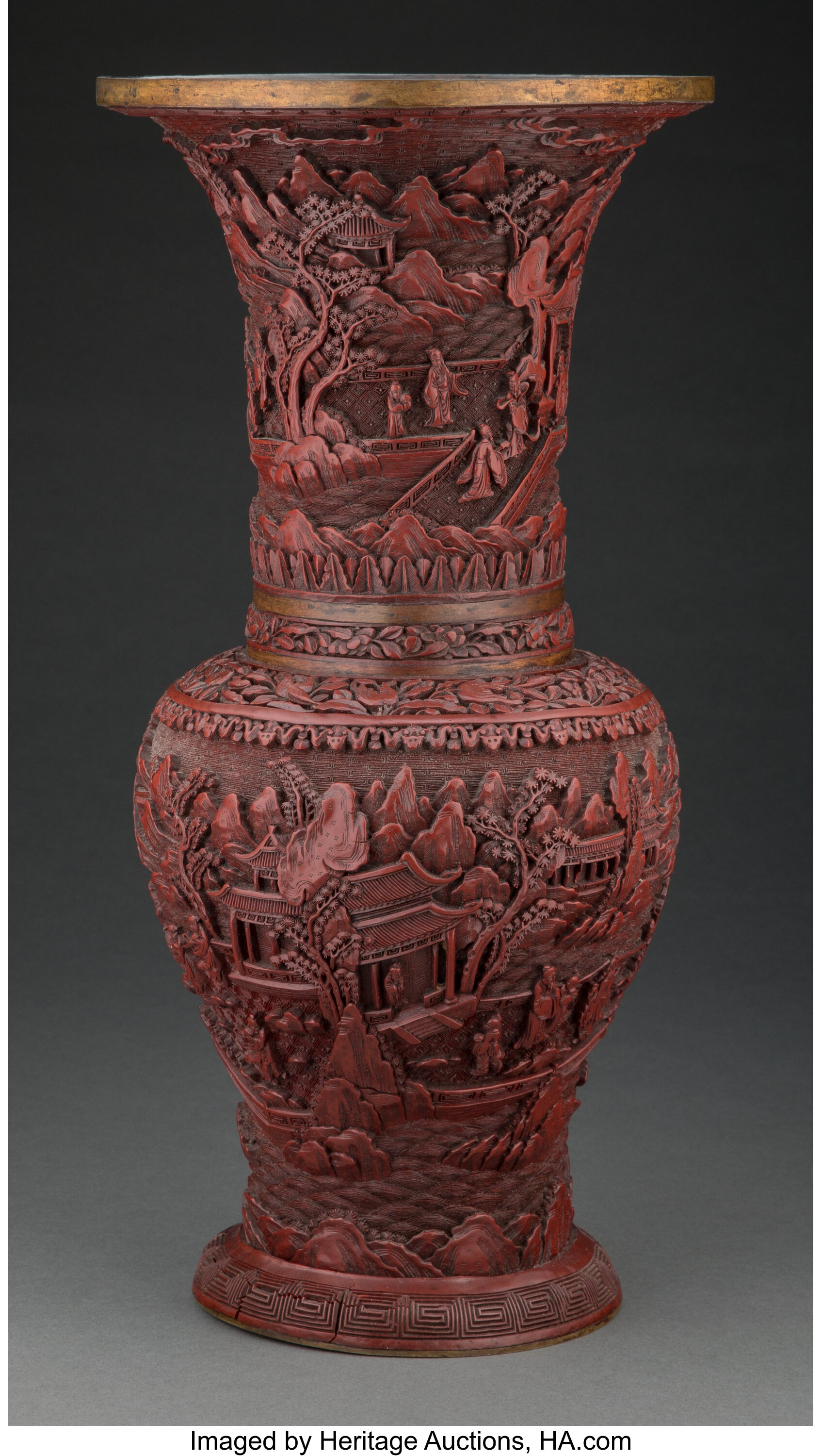 A Chinese Carved Cinnabar Lacquer Vase, late Qing dynasty. Marks: | Lot ...