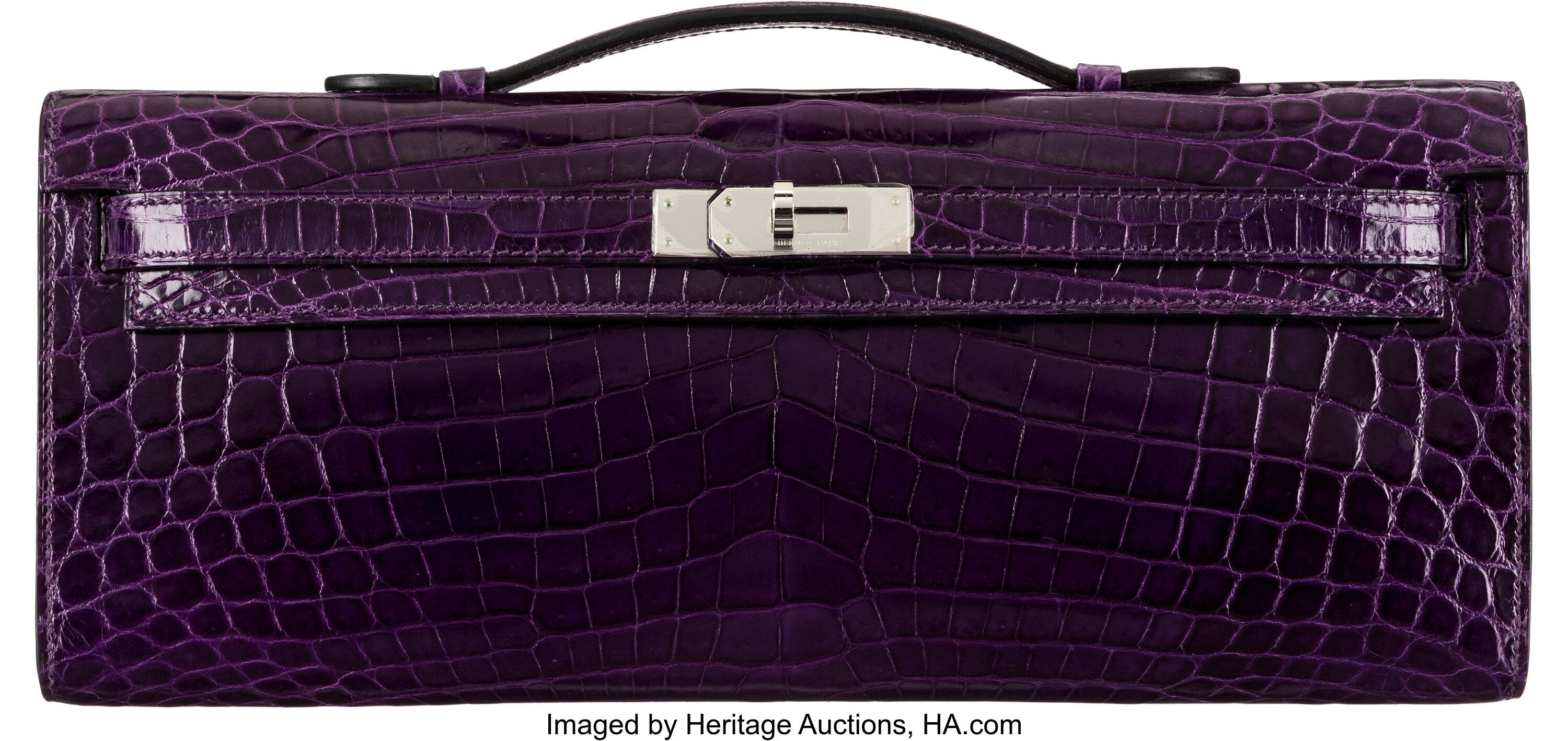Hermès Shiny Cassis Niloticus Crocodile Kelly Cut Clutch with | Lot ...