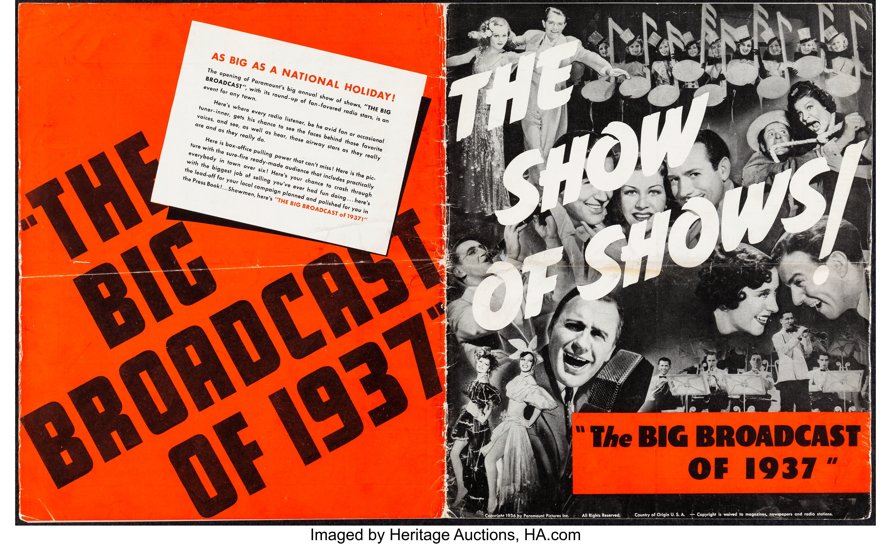 The Big Broadcast of 1937 (Paramount, 1936). Folded, Fine/Very | Lot ...