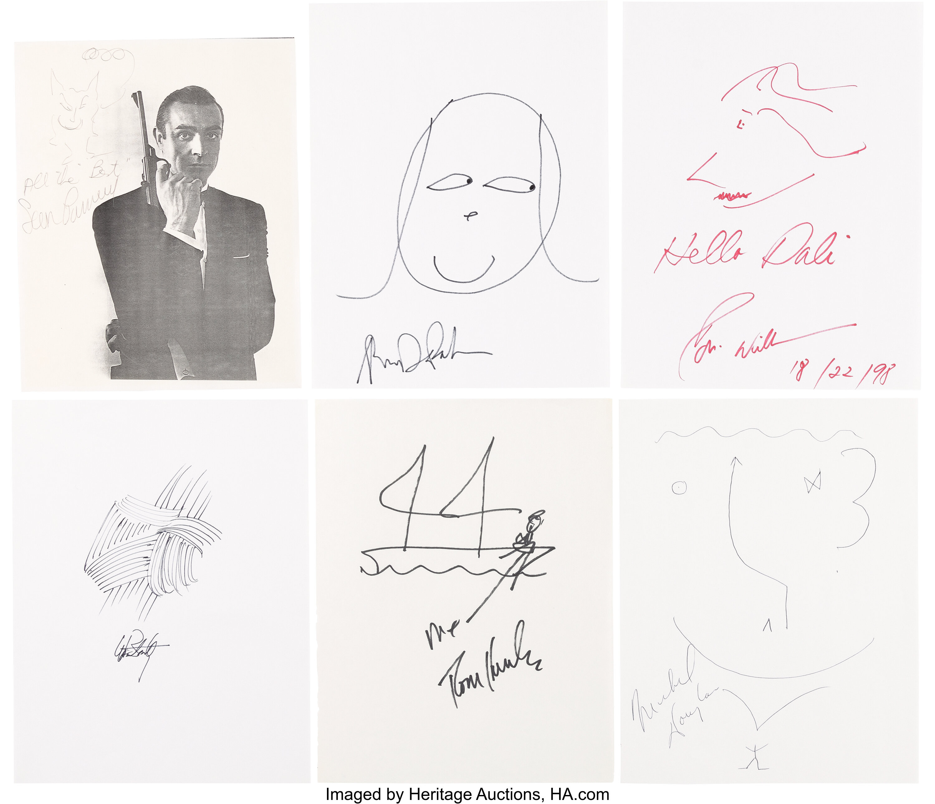 Collection of (12) Celebrity Signed In Person Doodles Including | Lot ...