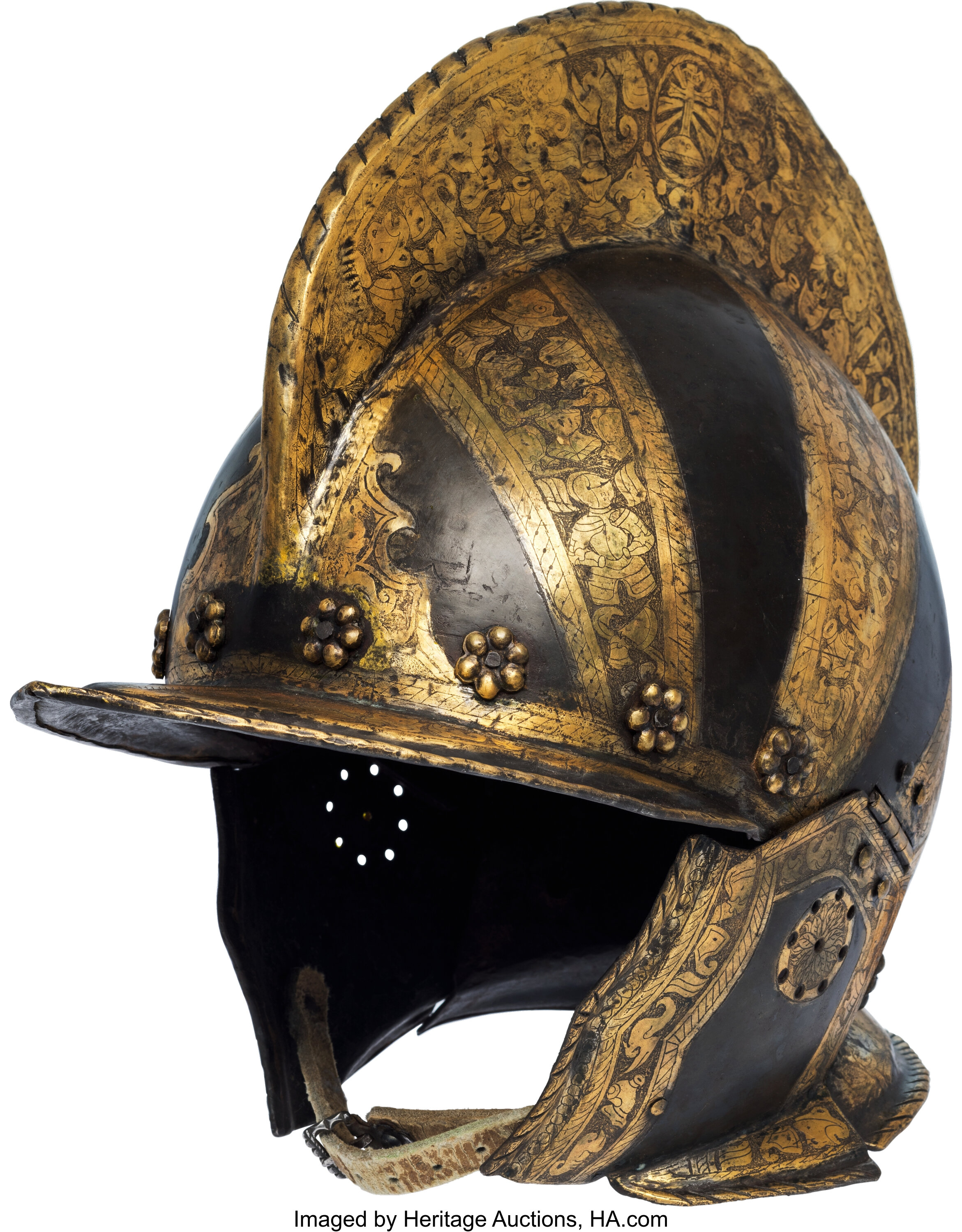 A Magnificent Etched and Gilded Burgonet.. ... Militaria Helmets | Lot ...
