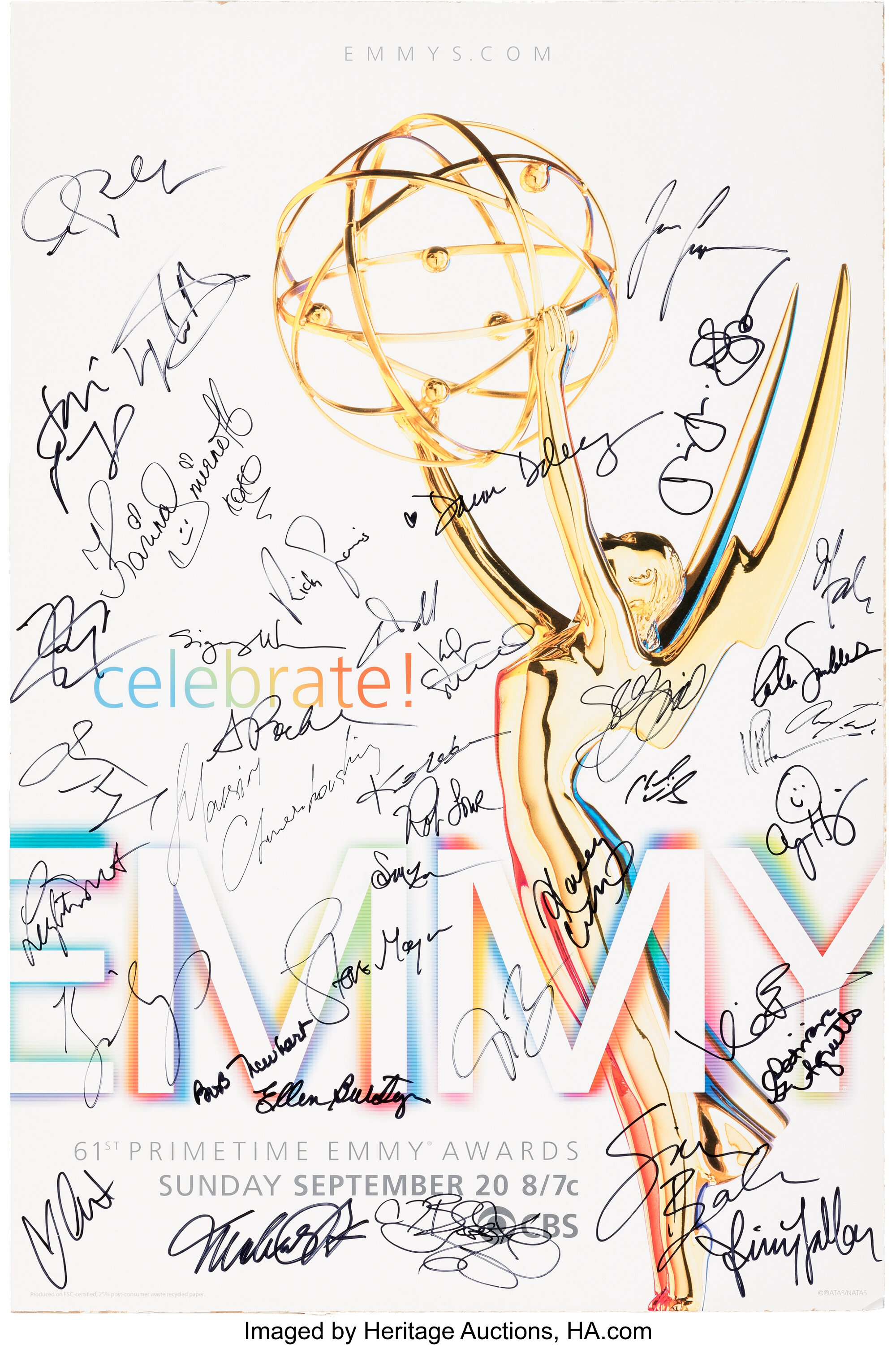61st Primetime Emmy Awards In Person Celebrity Signed Poster | Lot ...