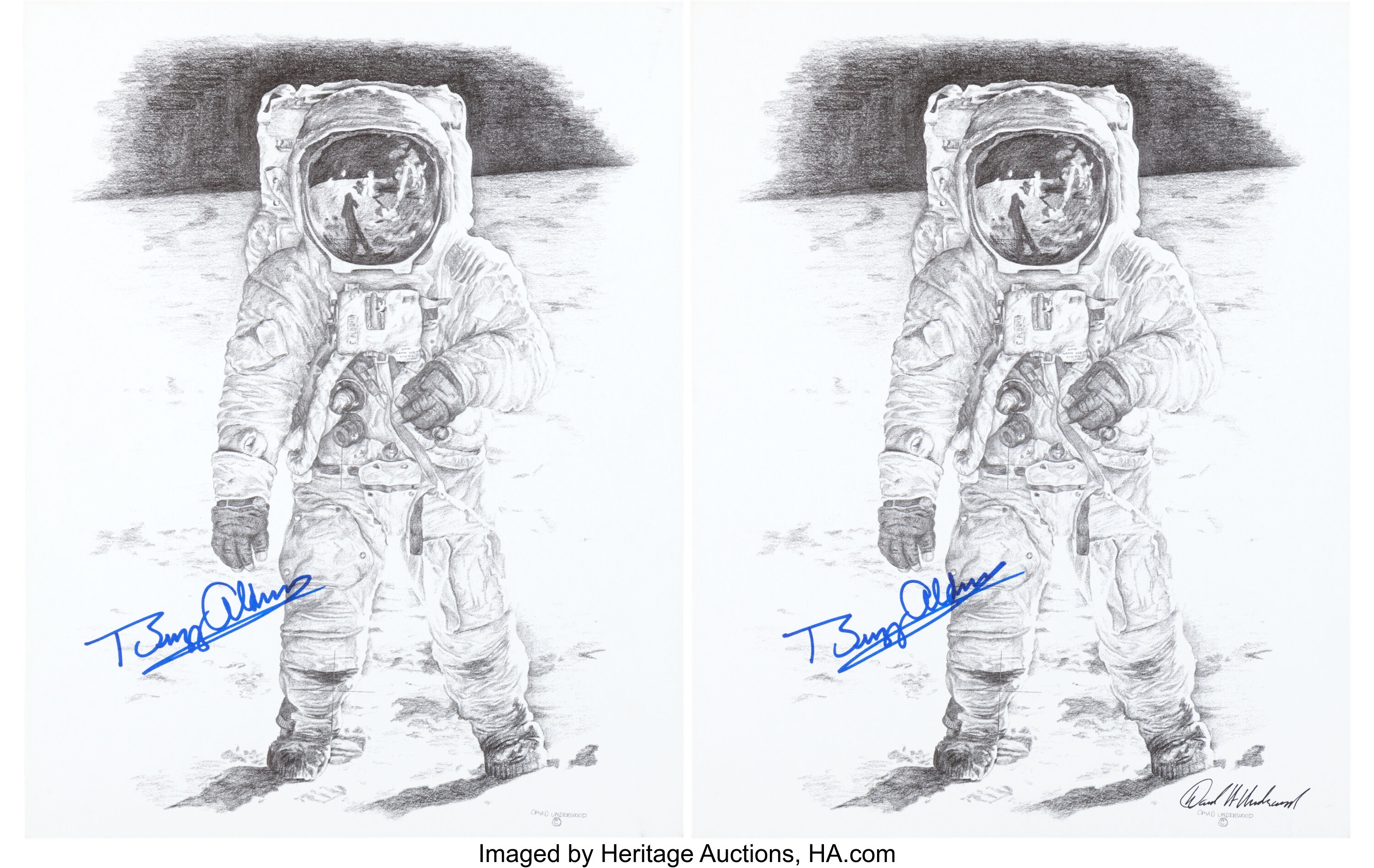 Buzz Aldrin Signed Prints (Two) of Original Artwork by Artist David ...