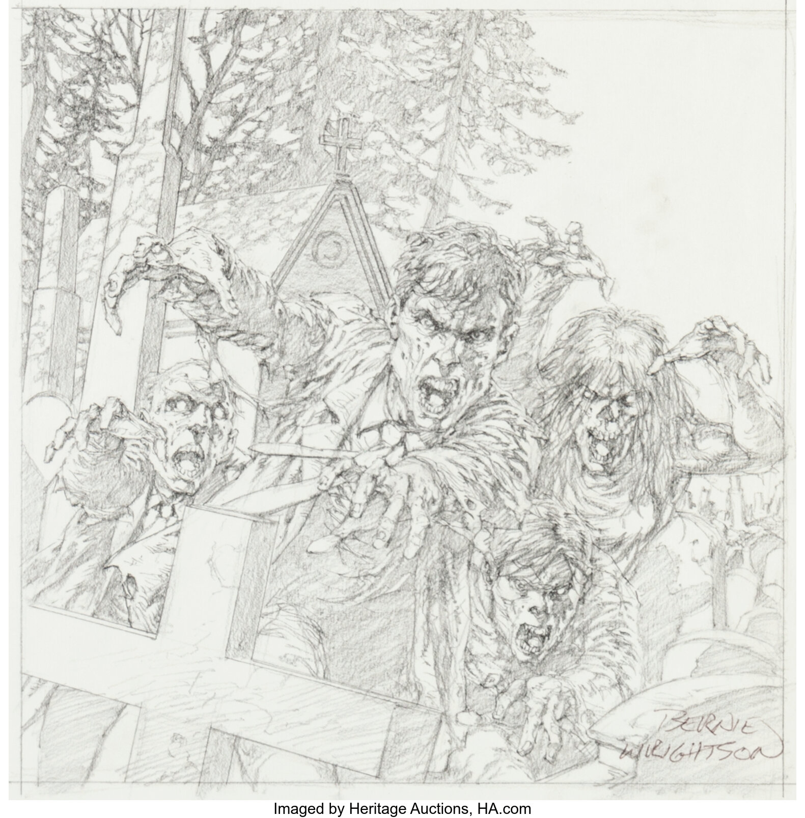 Bernie Wrightson Undead at the Cemetery Preliminary Original Art | Lot ...