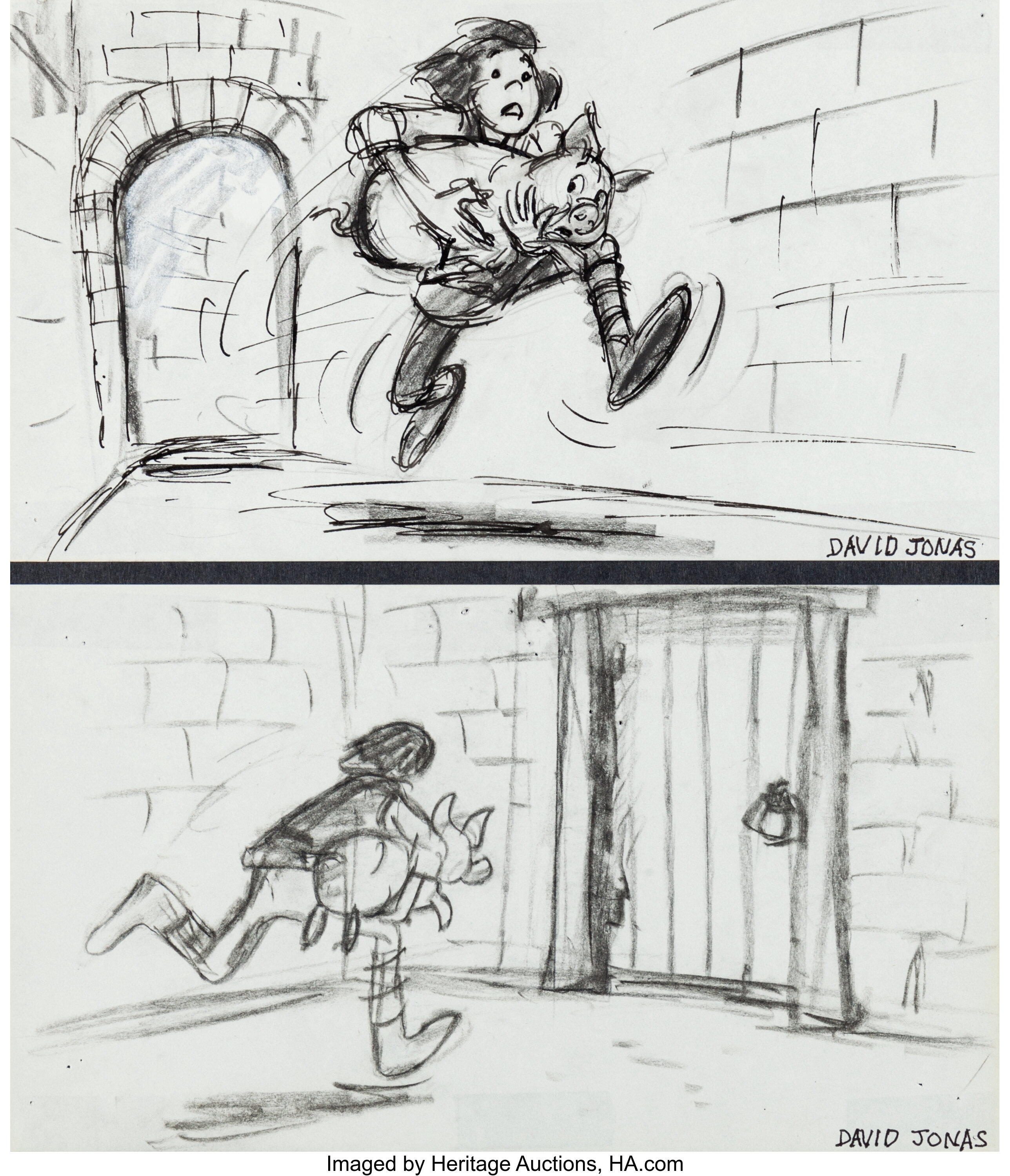 The Black Cauldron Taran and Hen Wen Storyboard Signed by David | Lot ...