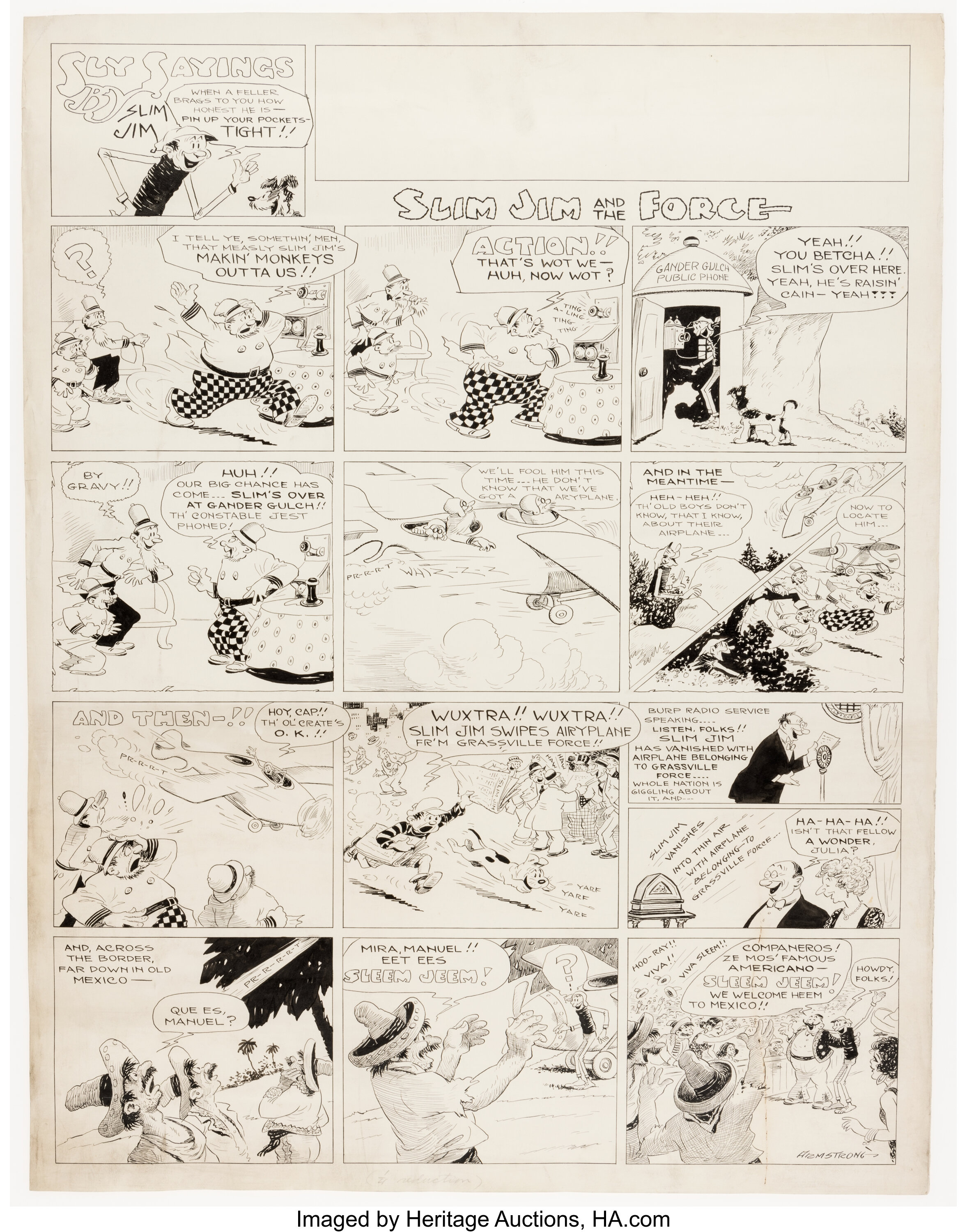 Stanley Armstrong Slim Jim and the Force Sunday Comic Strip | Lot ...