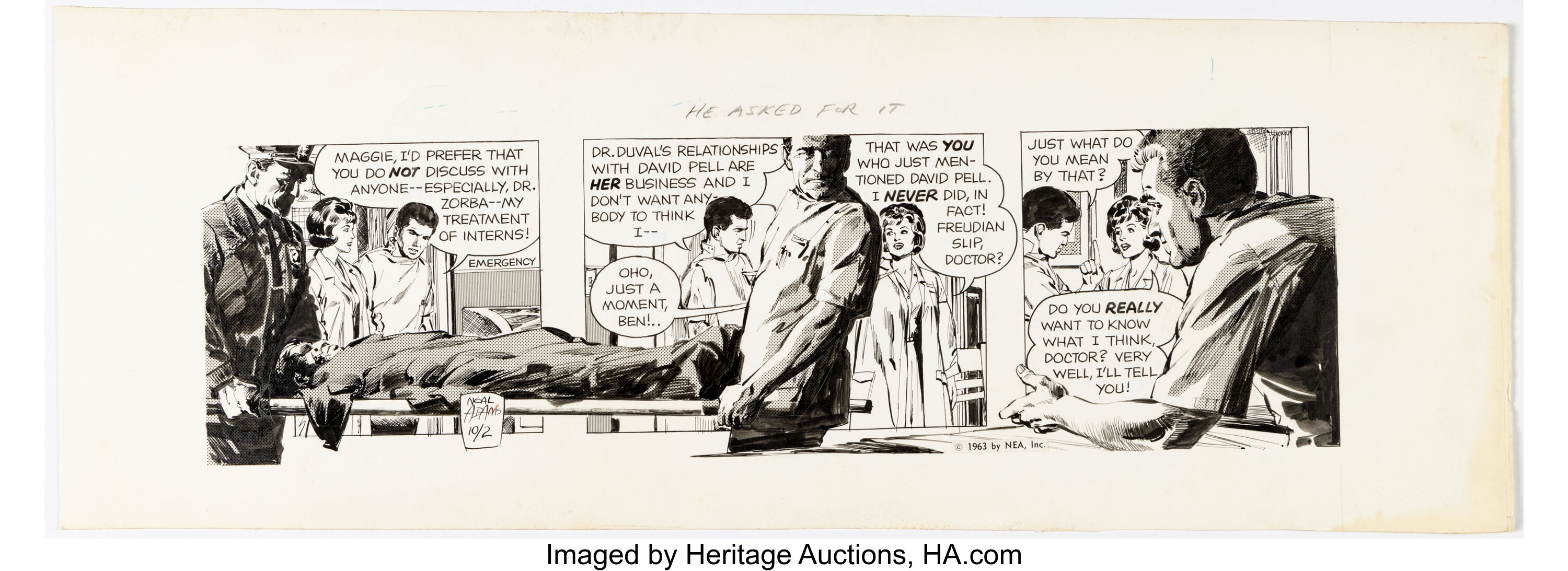 Neal Adams Ben Casey Daily Comic Strip Original Art dated 10-2-63 | Lot ...