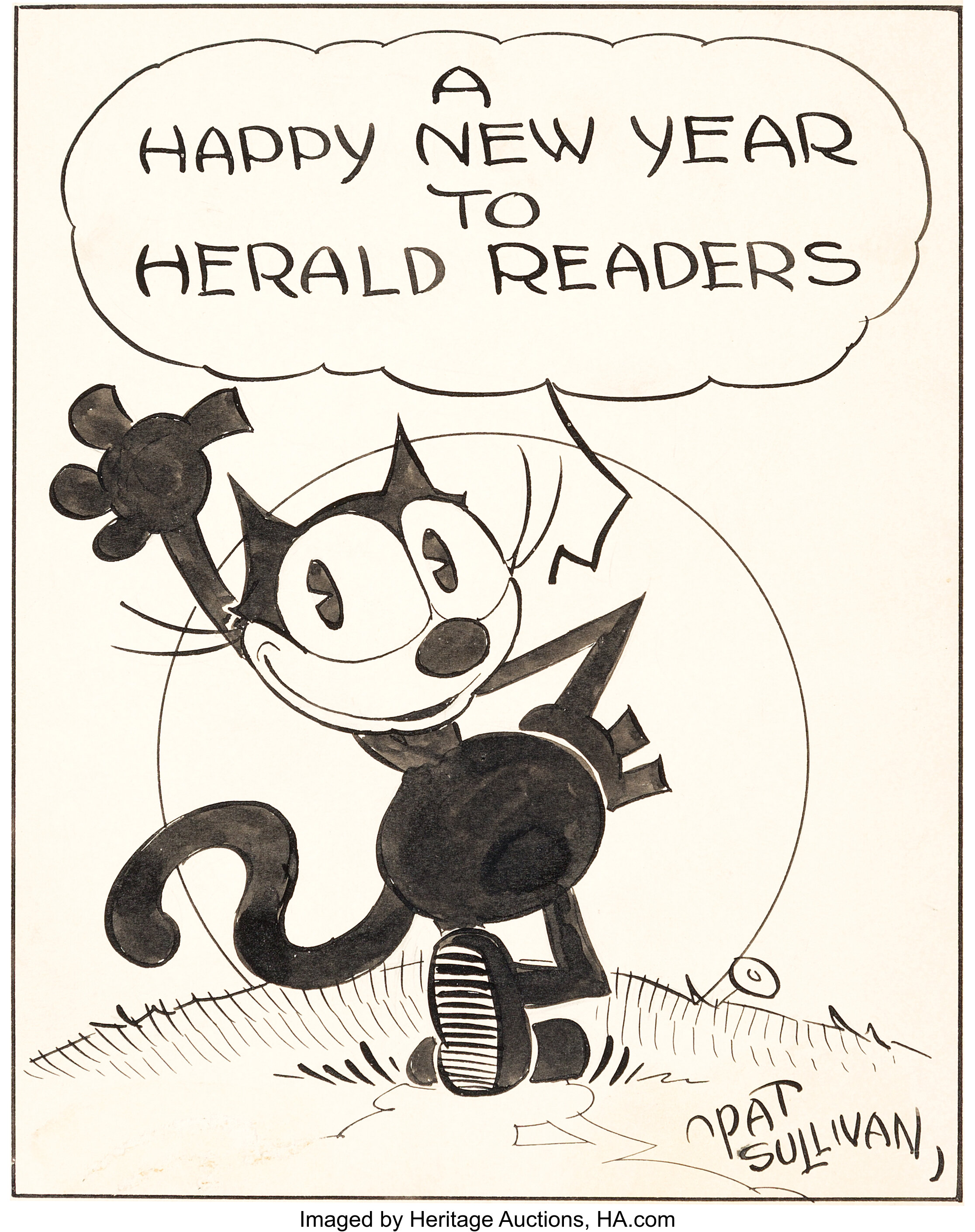 Otto Messmer Felix the Cat Specialty New Year's Illustration | Lot ...