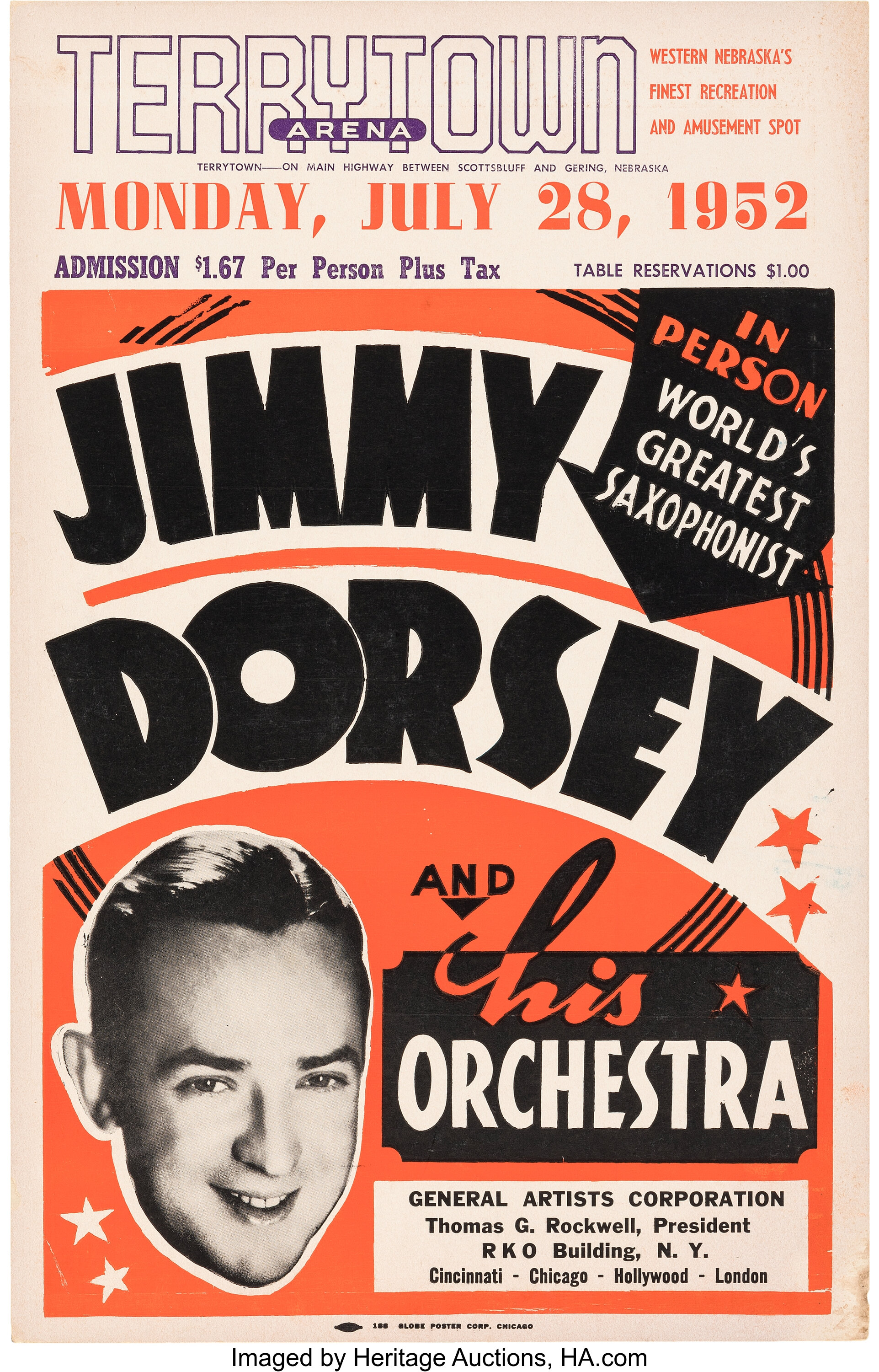 Jimmy Dorsey 1952 "World's Greatest Saxophonist" Concert Poster ...