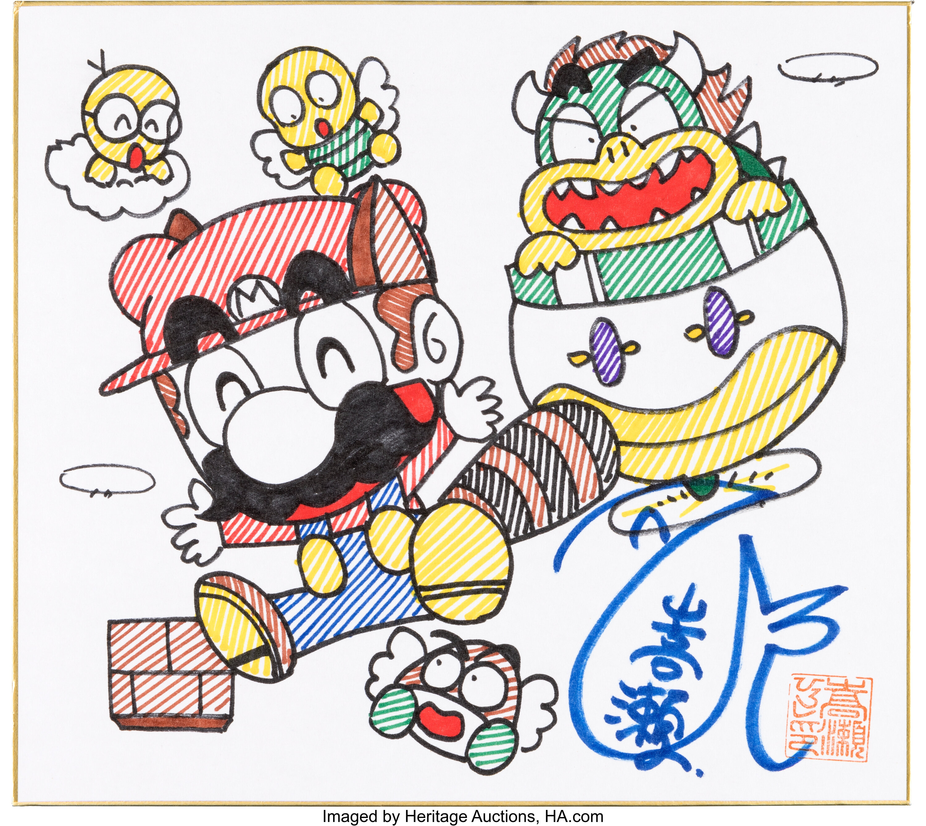 Hiroshi Takase Super Mario-kun Shikishi Board Original Video Game | Lot ...