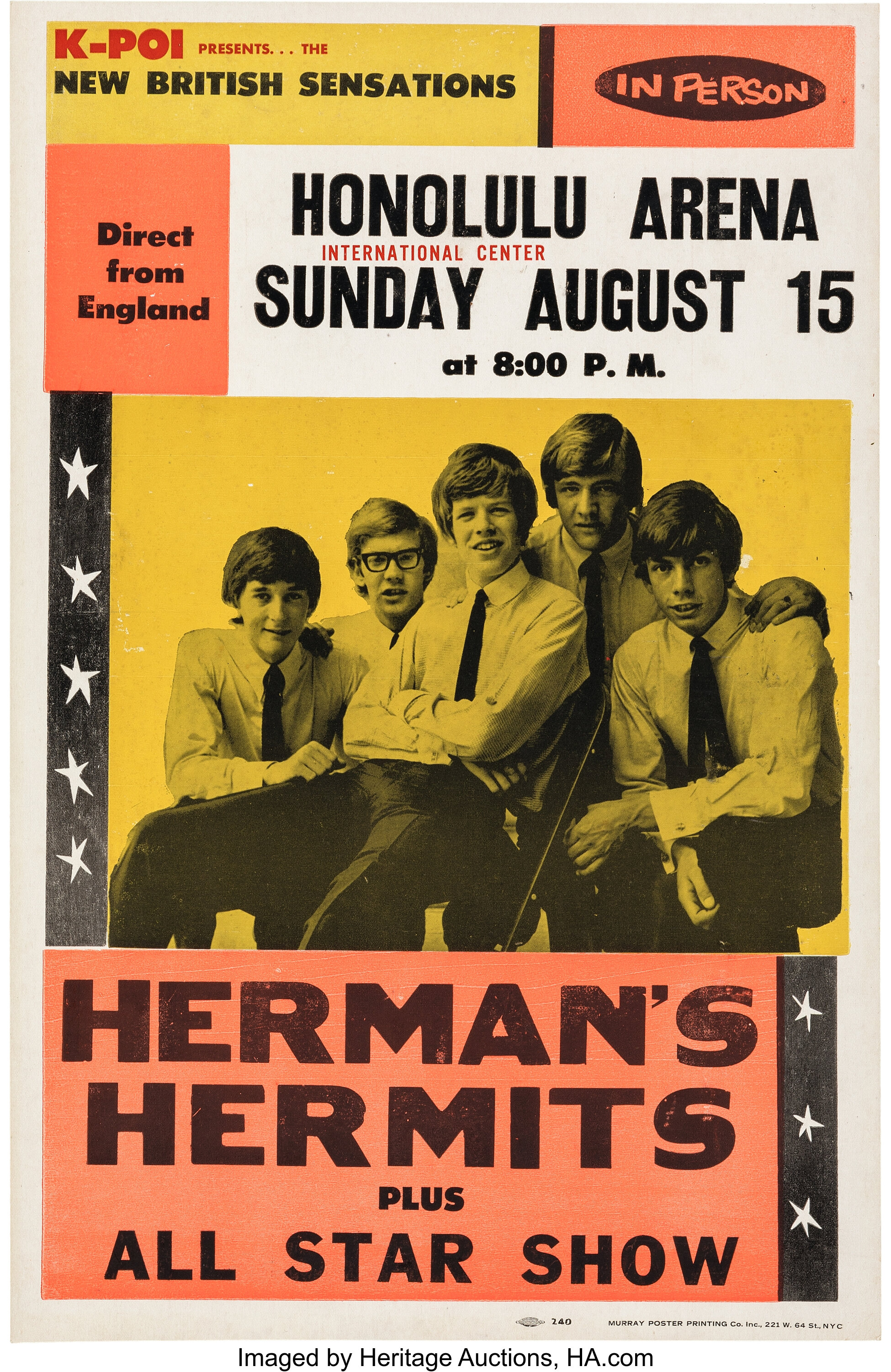 Herman's Hermits 1965 Honolulu, Hawaii British Invasion Concert | Lot ...