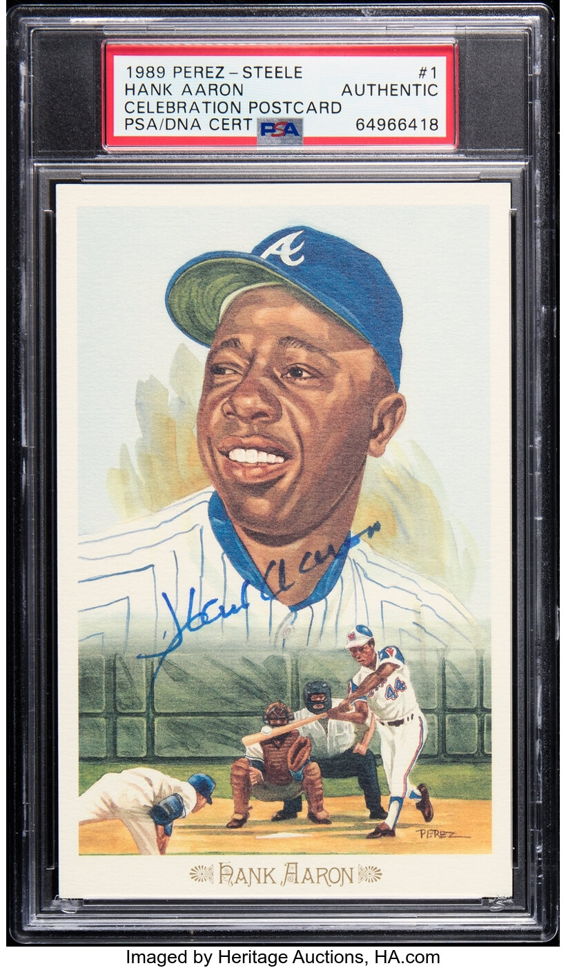 1989 Hank Aaron Signed Perez-Steele Postcard, PSA/DNA Authentic. | Lot ...