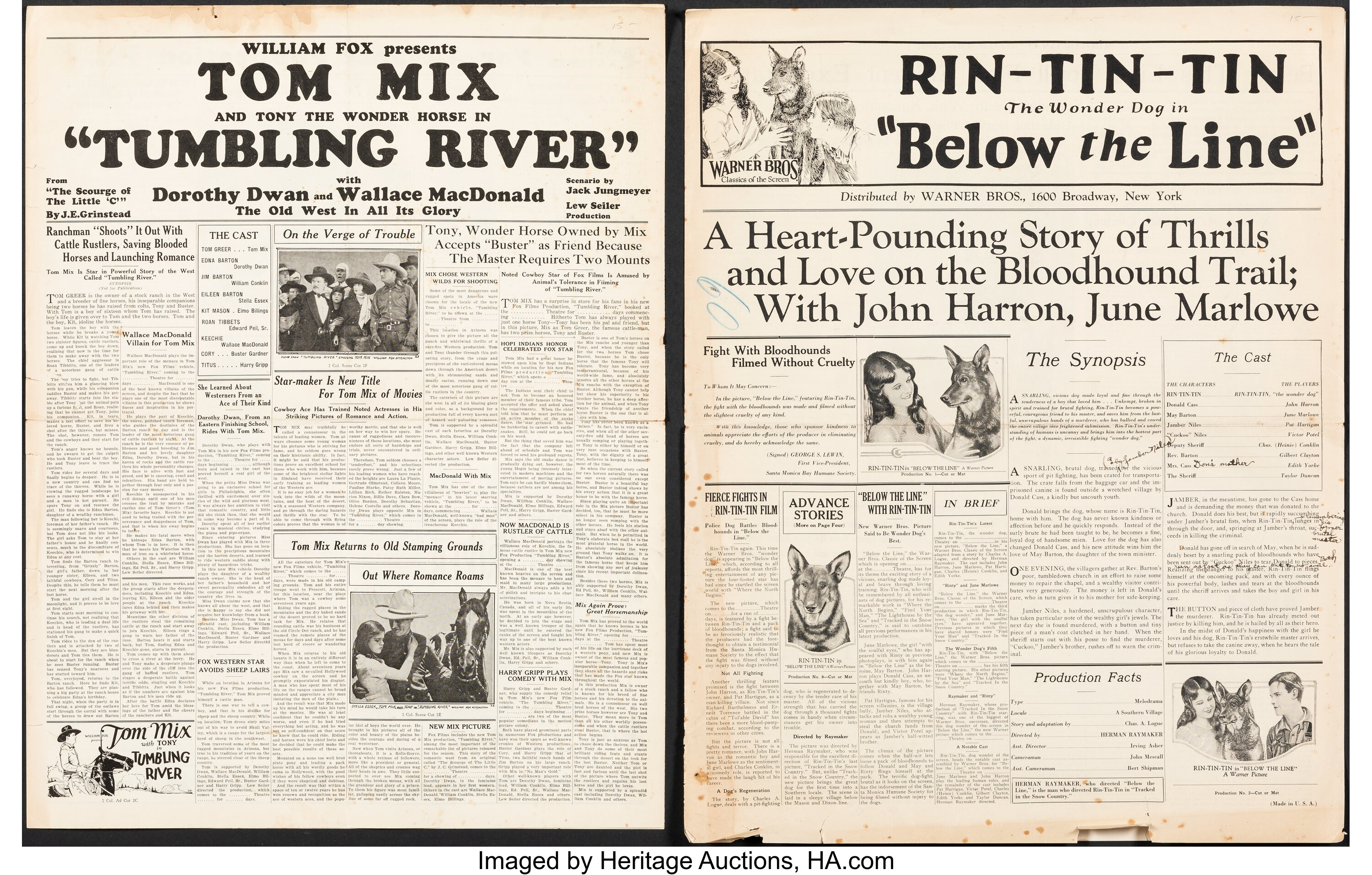 Tumbling River (Fox, 1927). Folded, Fine/Very Fine. Exhibitor's | Lot ...