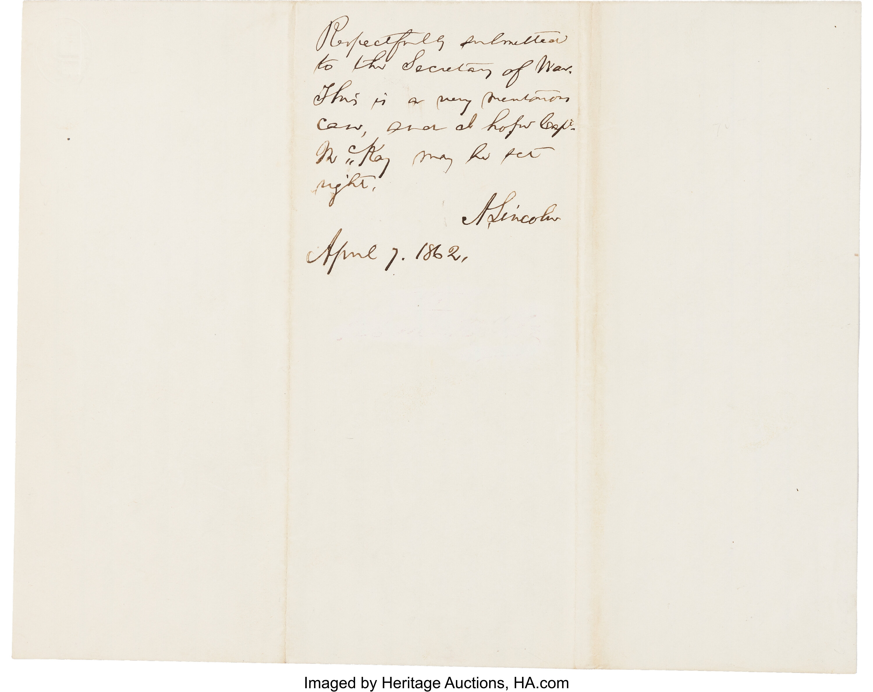 Abraham Lincoln Autograph Endorsement Signed. ... Autographs U.S. | Lot ...