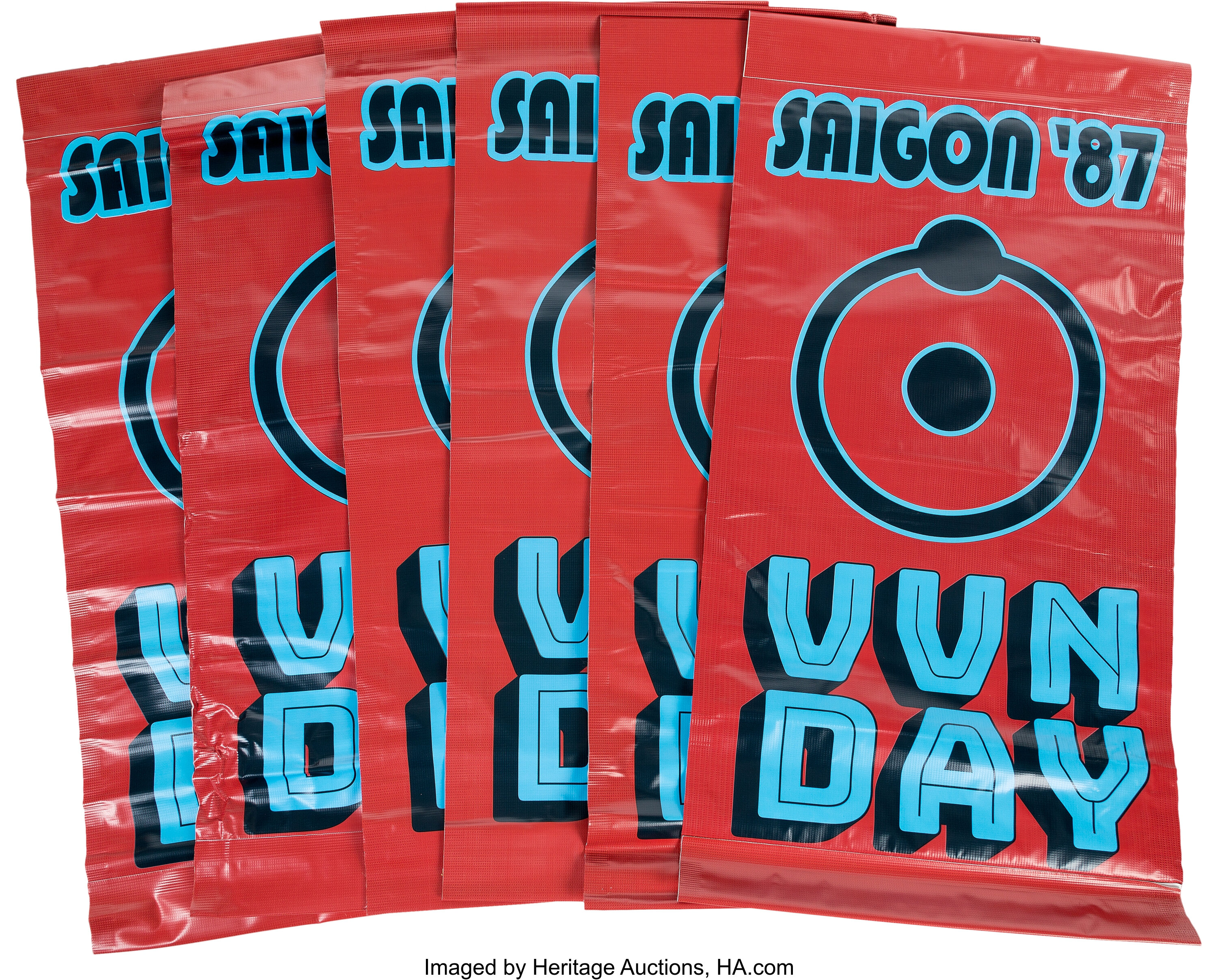 "Saigon '87 VVN Day" (6) Red Custom Lamp Post Banners from | Lot #89222 ...