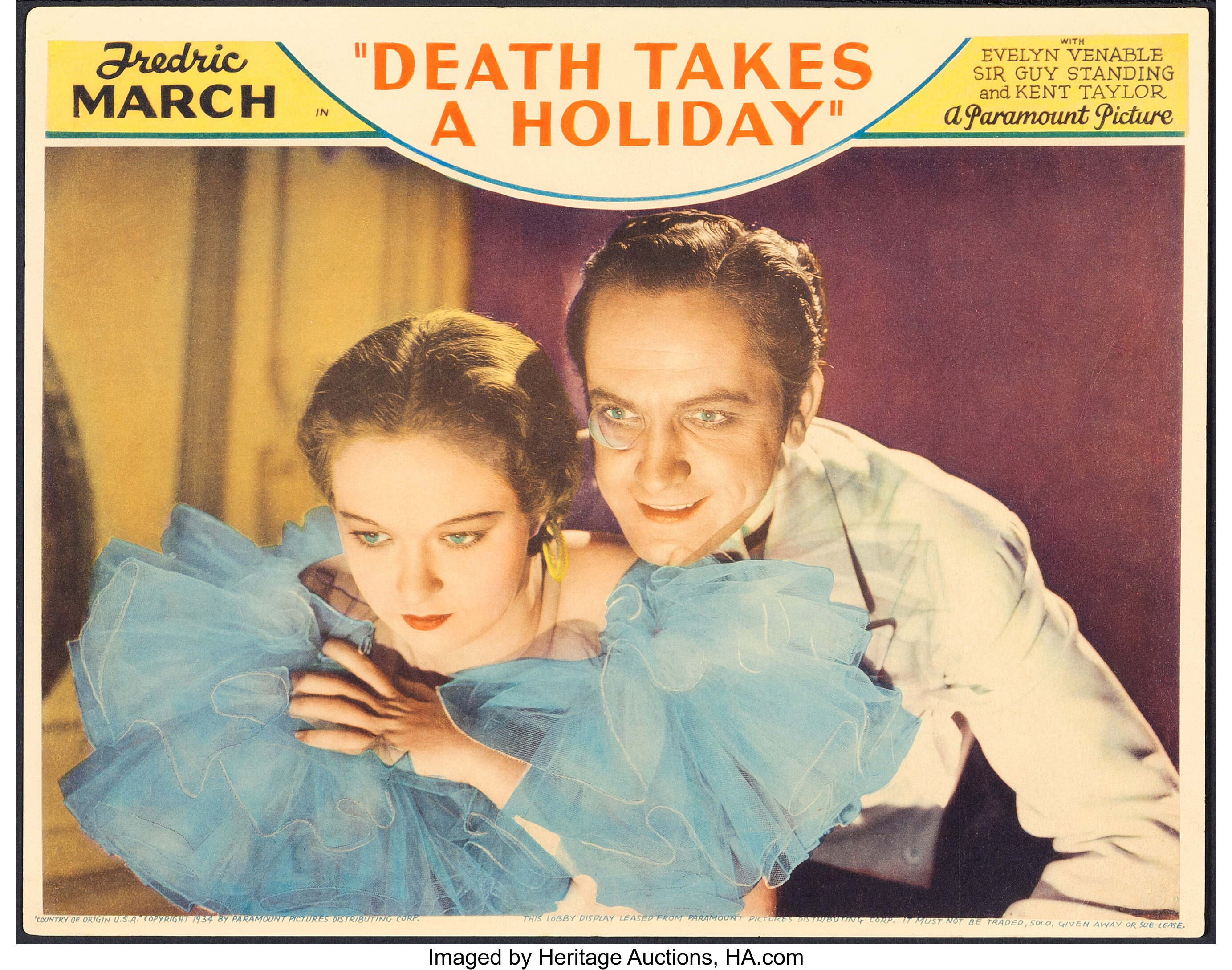 Death Takes a Holiday (Paramount, 1934). Very Fine-. Lobby Card | Lot ...