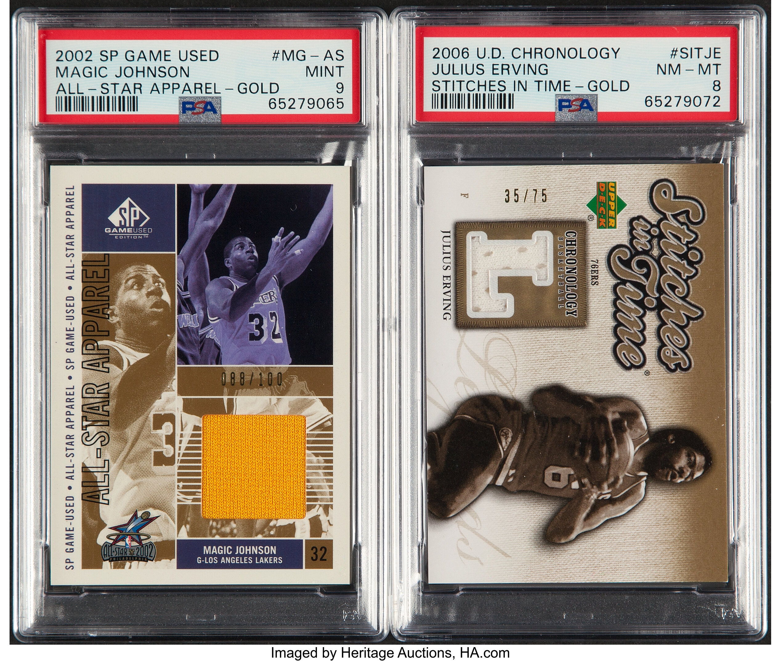 2002 SP Game Used Magic Johnson & 2006 UD Chronology Julius Erving ...