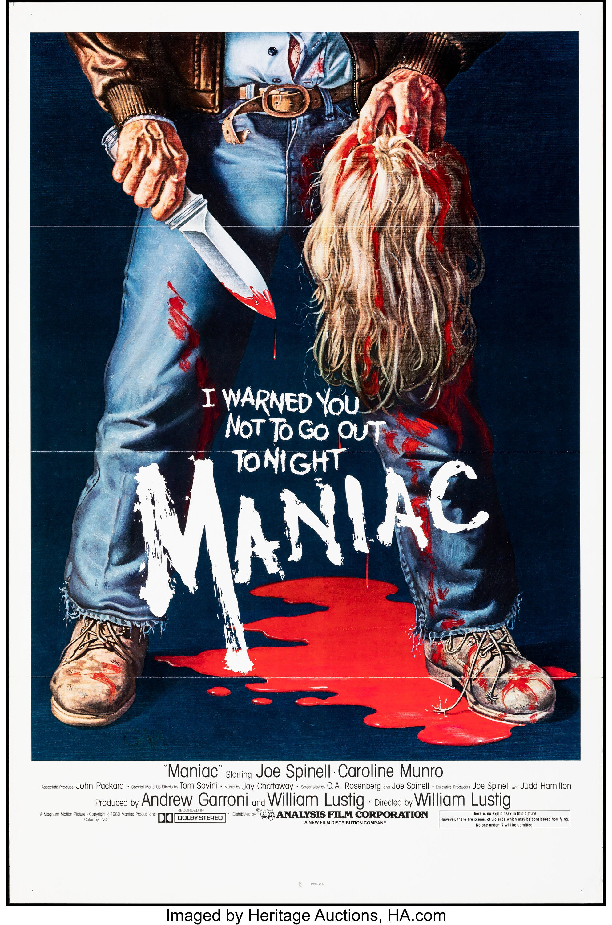 Maniac (Analysis Film, 1980). Flat Folded, Very Fine. One Sheet | Lot ...