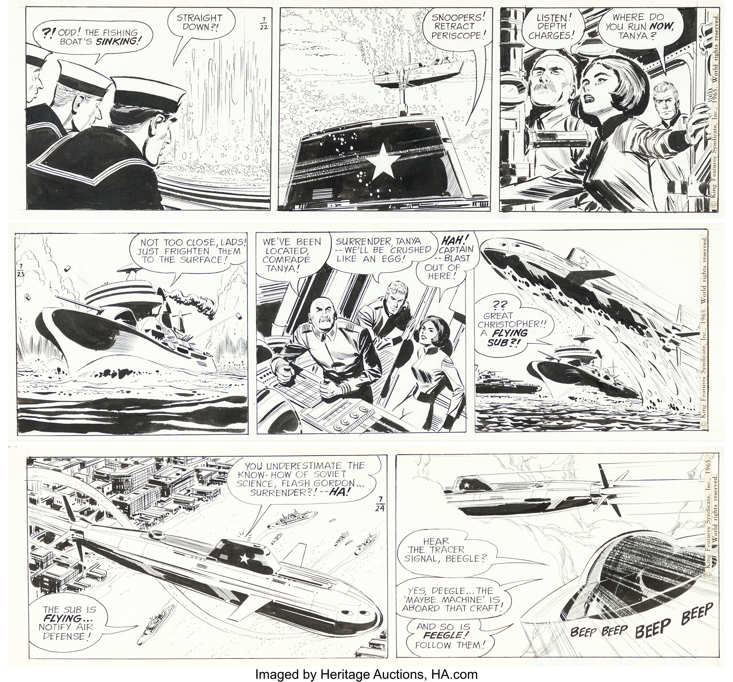 Dan Barry Flash Gordon Daily Comic Strip Original Art Group of 3 | Lot ...