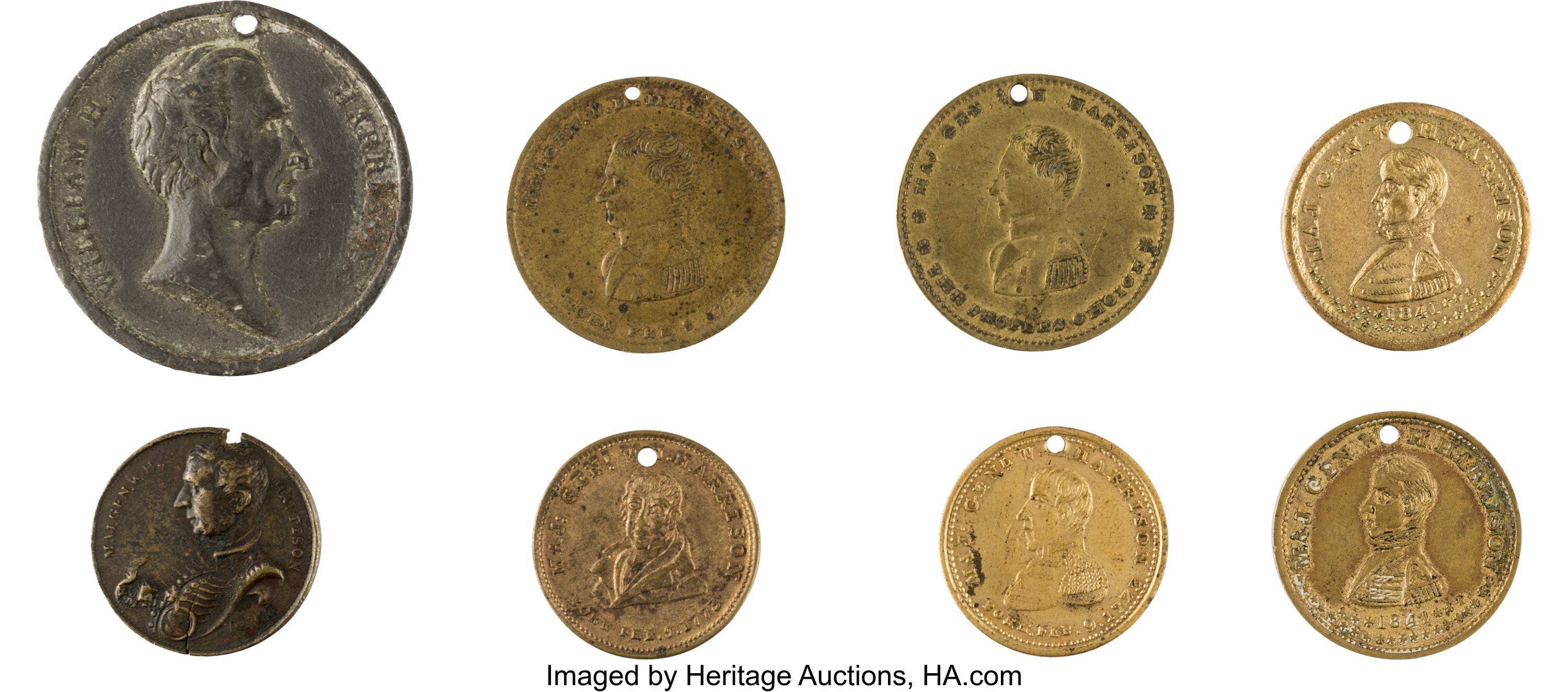 William Henry Harrison: Group of Eight Campaign Tokens.... | Lot #61016 ...