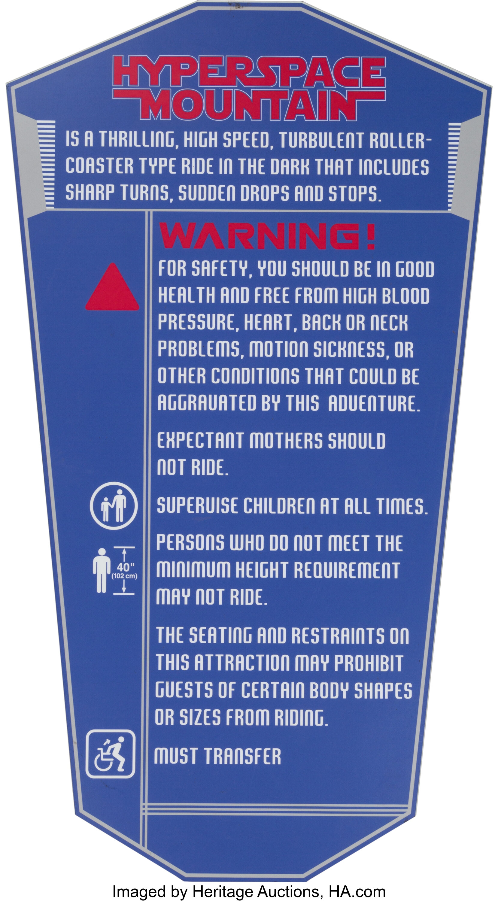Disneyland - Hyperspace Mountain Entrance Warning Sign (Walt | Lot ...